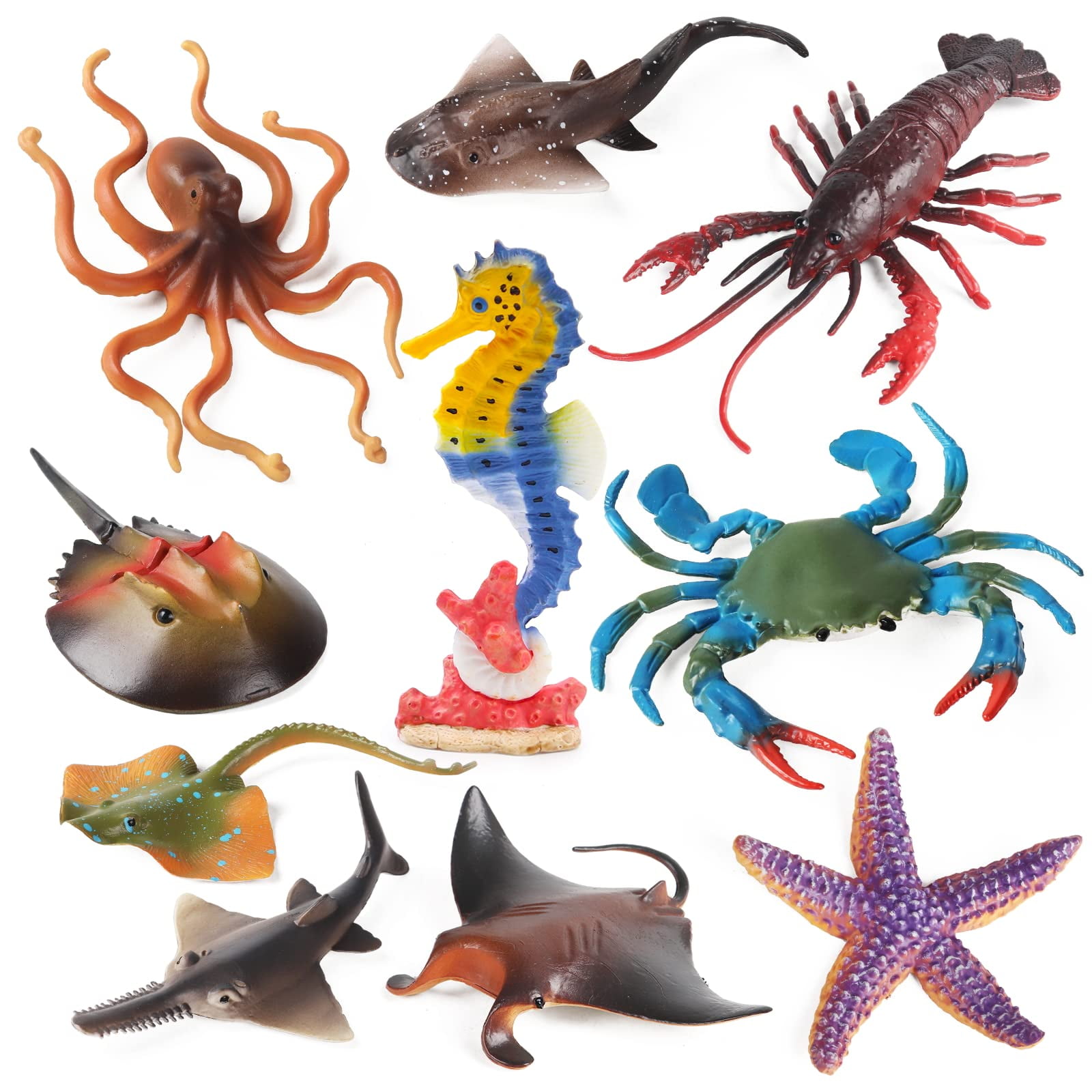 Ocean Sea Animals Toys Figures, 10Pcs Large Plastic Sea Creature Toys ...