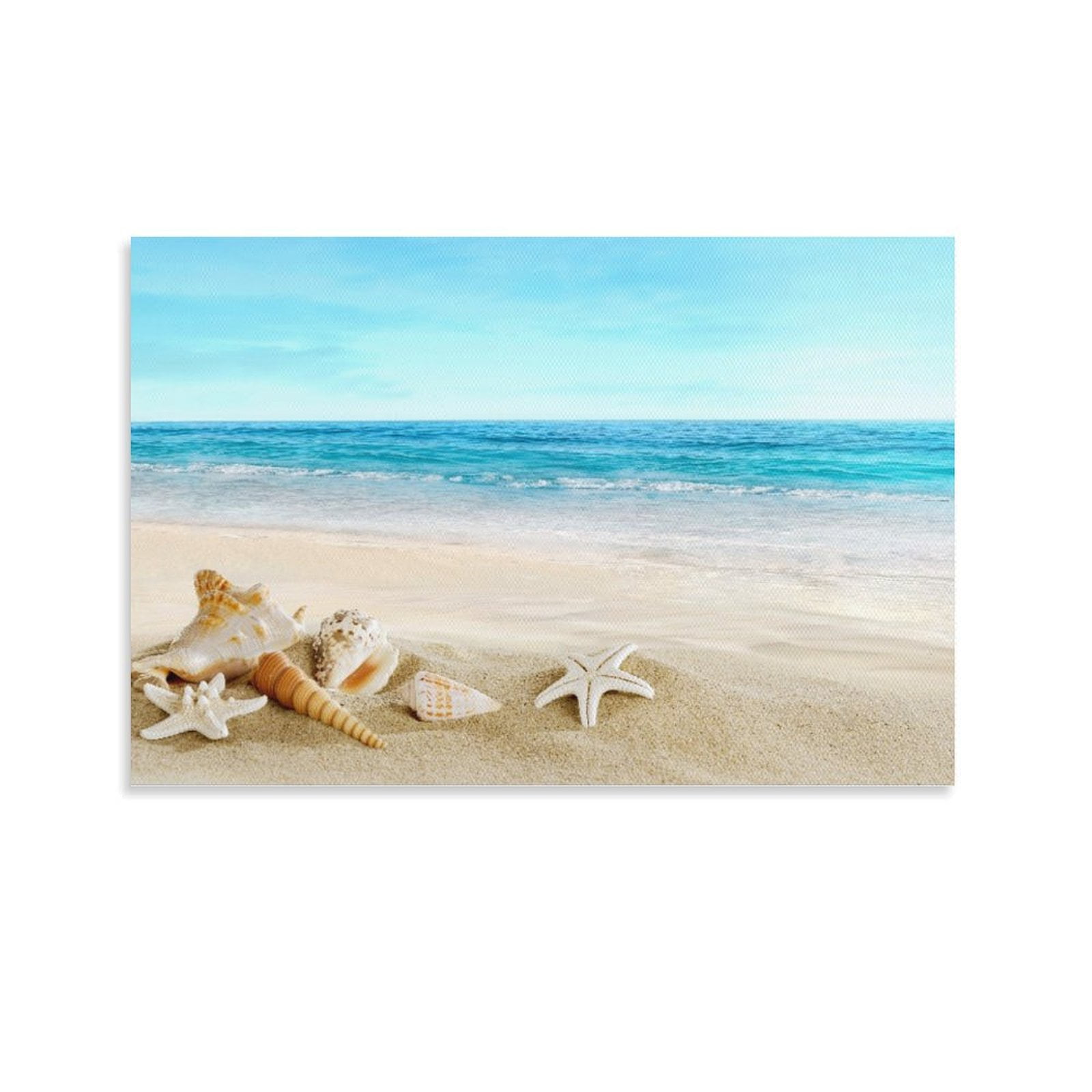 Ocean Sea Beach Starfish Seashells Blue Sky Canvas Art Poster And Wall ...