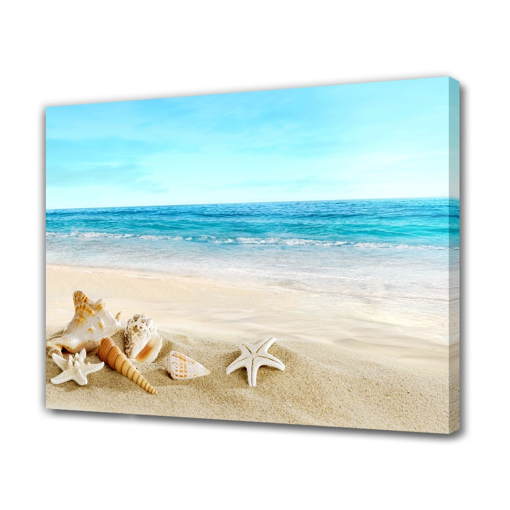 Ocean Sea Beach Starfish Seashells Blue Sky Canvas Poster Bedroom Decor ...
