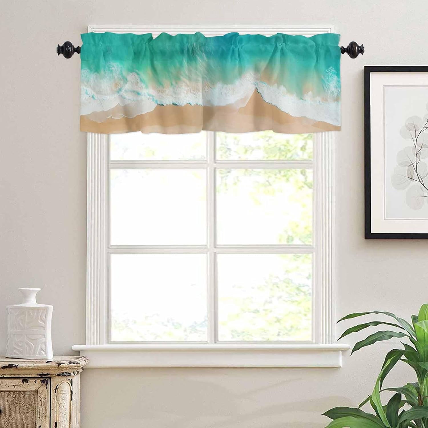Ocean Sea Curtain Valances for Windows, Summer Beach Sand Waves Rod ...