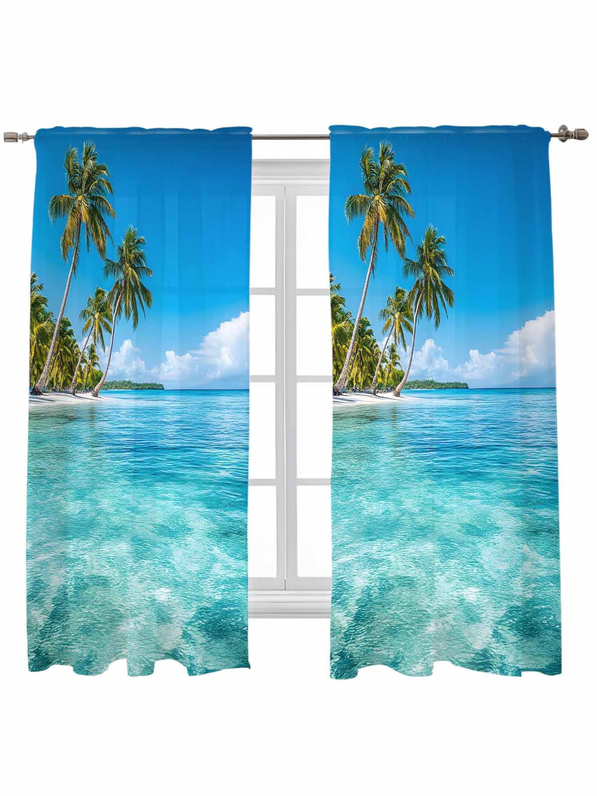 Ocean Sea Curtains 72 Inch Length, Sheer Curtains for Bedroom Living ...