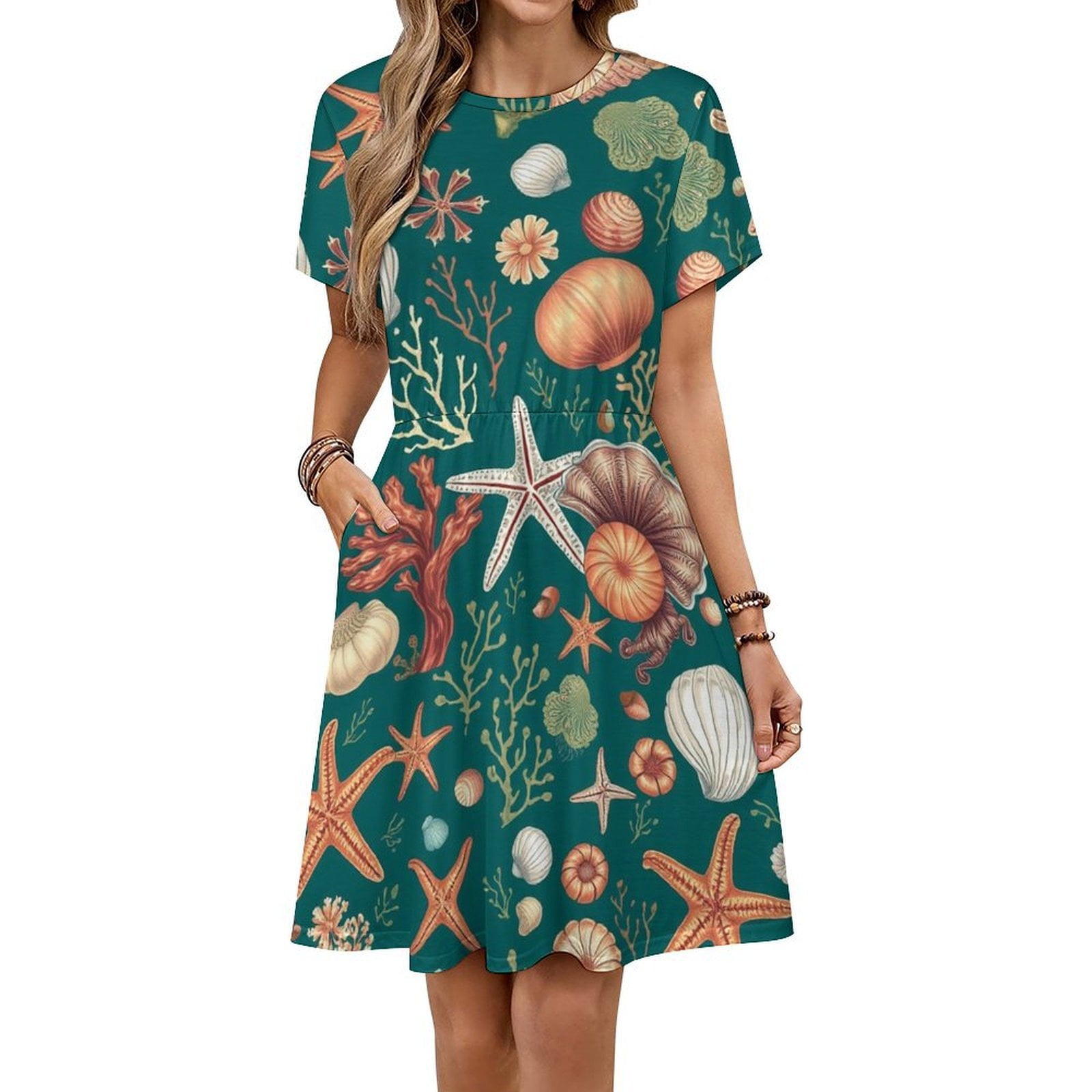 Ocean Sea Life Pattern Dress Fashion Beach Short Sleeve Dresses Female ...