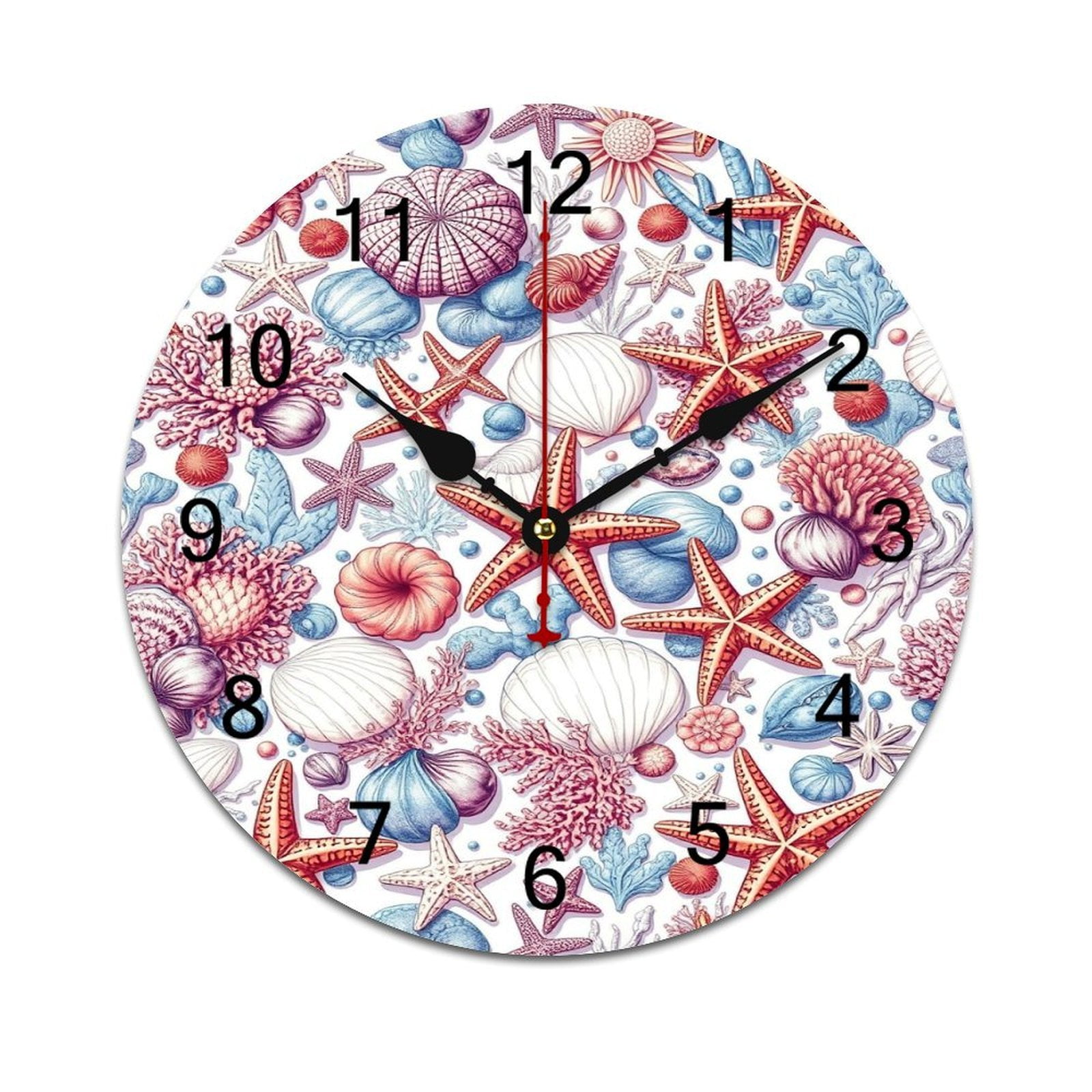 Ocean Sea Life Pattern Round Wall Clock Modern Design Home Living Room ...