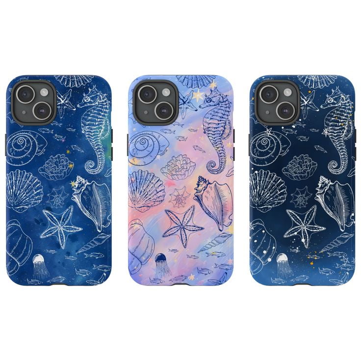Ocean Sea Life Phone Case for iPhone 16 15 14 13 12 Pro Max Plus, Blue ...