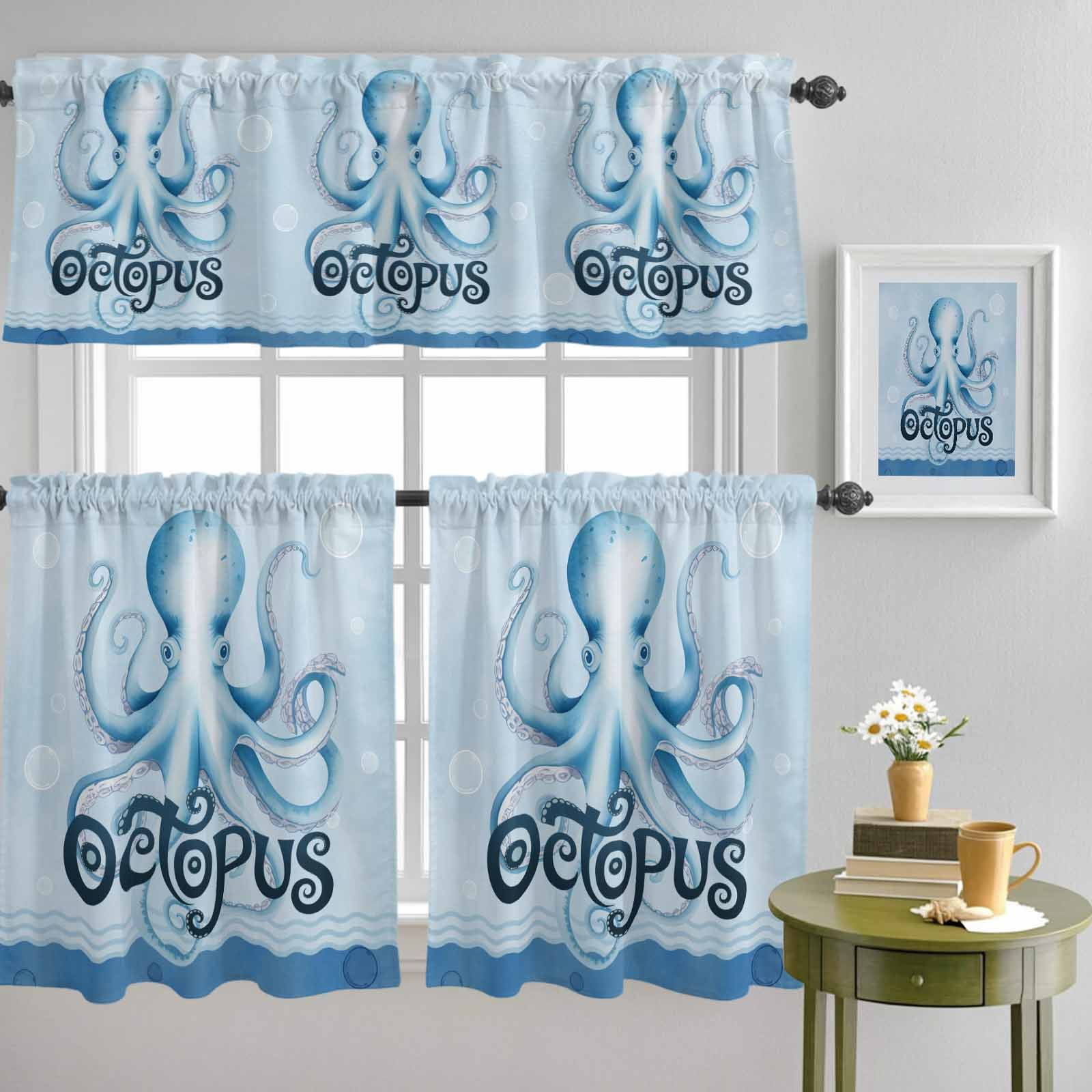 Ocean Sea Octopus Bubble Curtain Tier and Valance Set 3 Piece ...
