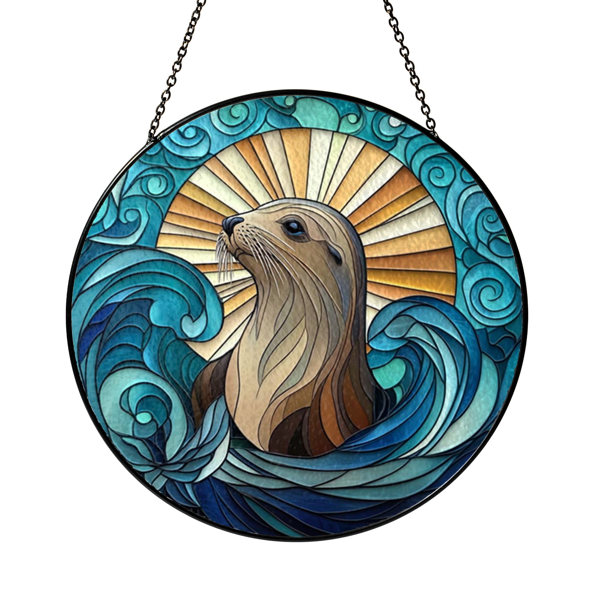 Ocean Sea Otter Round Stained Glass Suncatcher – Decorative Window Art ...