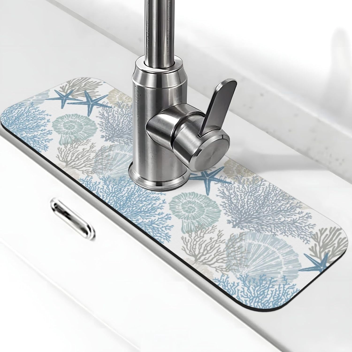 Ocean Sea Shell Starfish Coral Coastal Nautical Kitchen Sink Splash ...