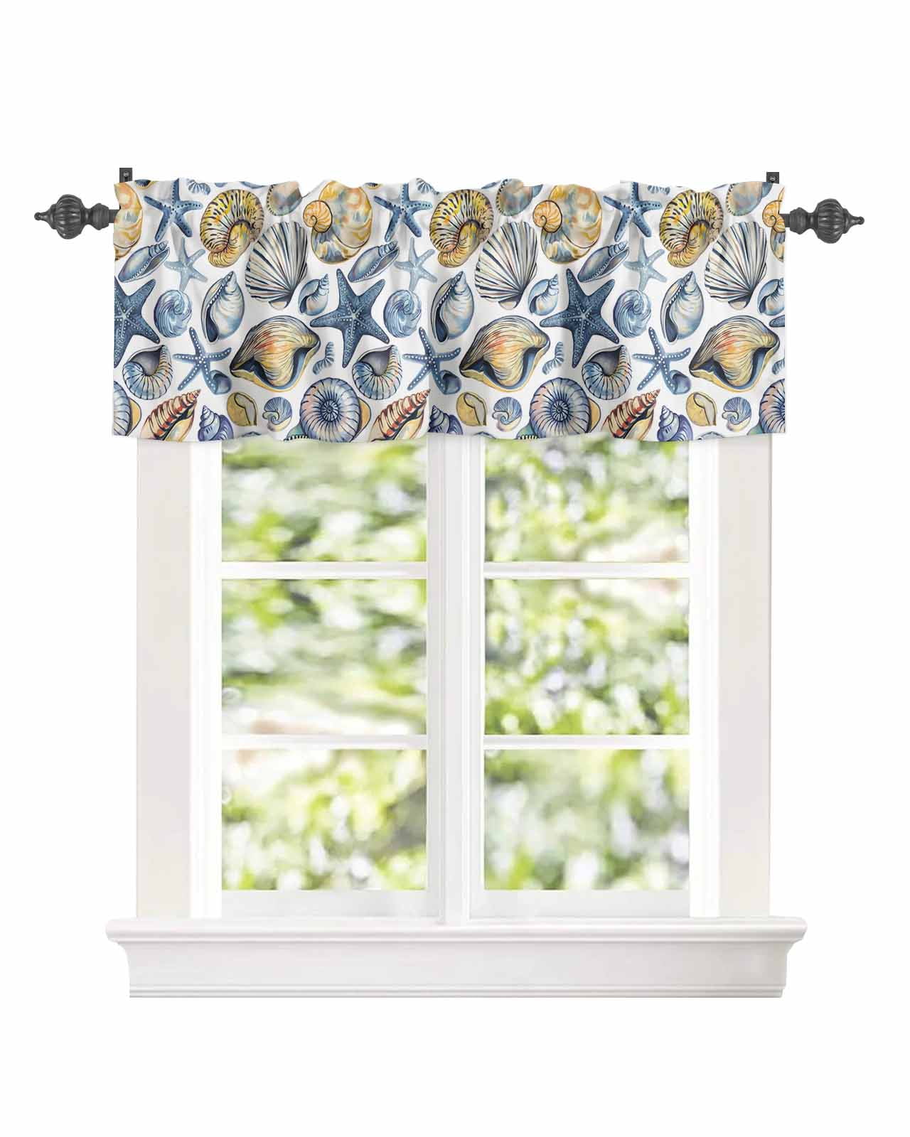 Ocean Sea Shells Conch Curtain Valances for Kitchen Windows,Rod Pocket ...