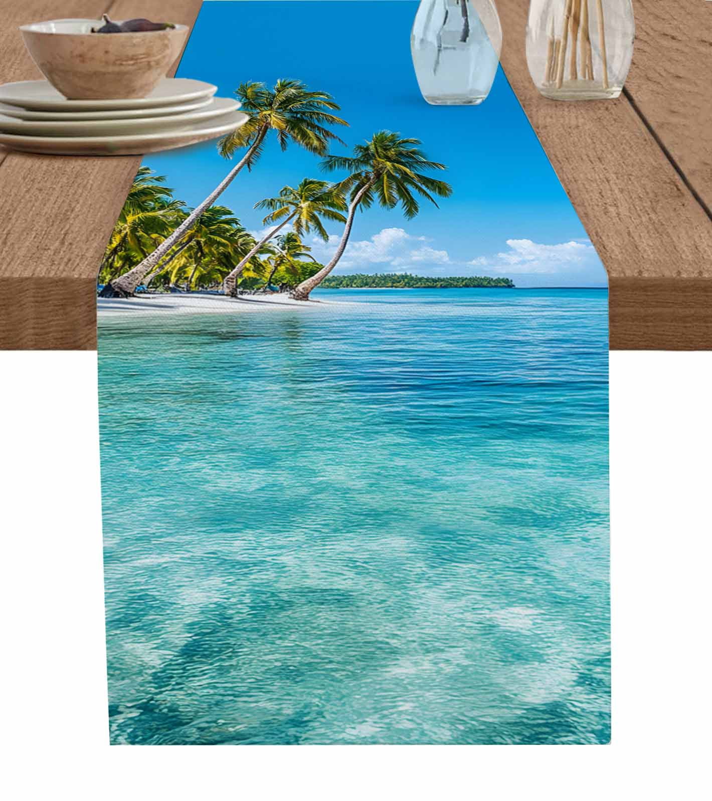 Ocean Sea Table Runner 72 Inches, Summer Palm Trees Blue Sky Beach ...