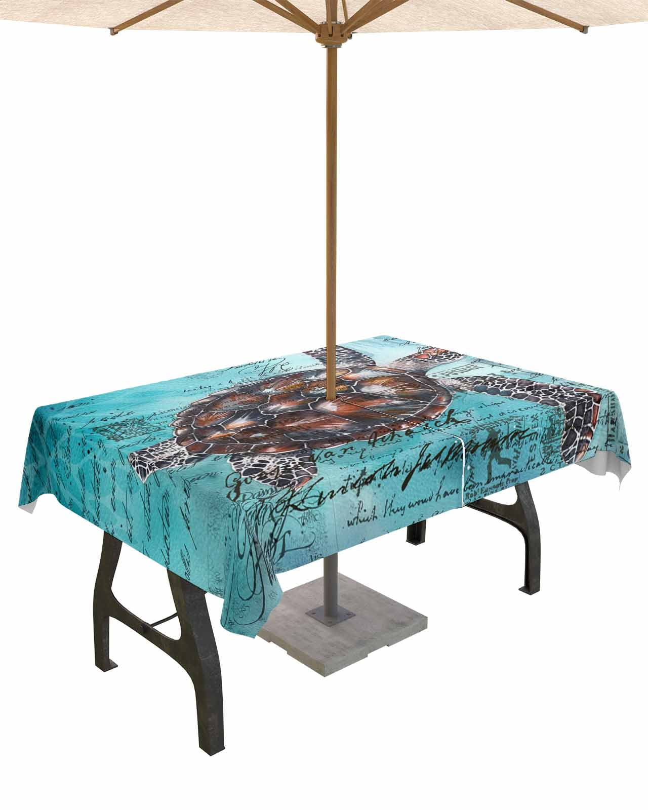 Ocean Sea Turtle Blue Gradient Rectangle Tablecloth with Zipper ...