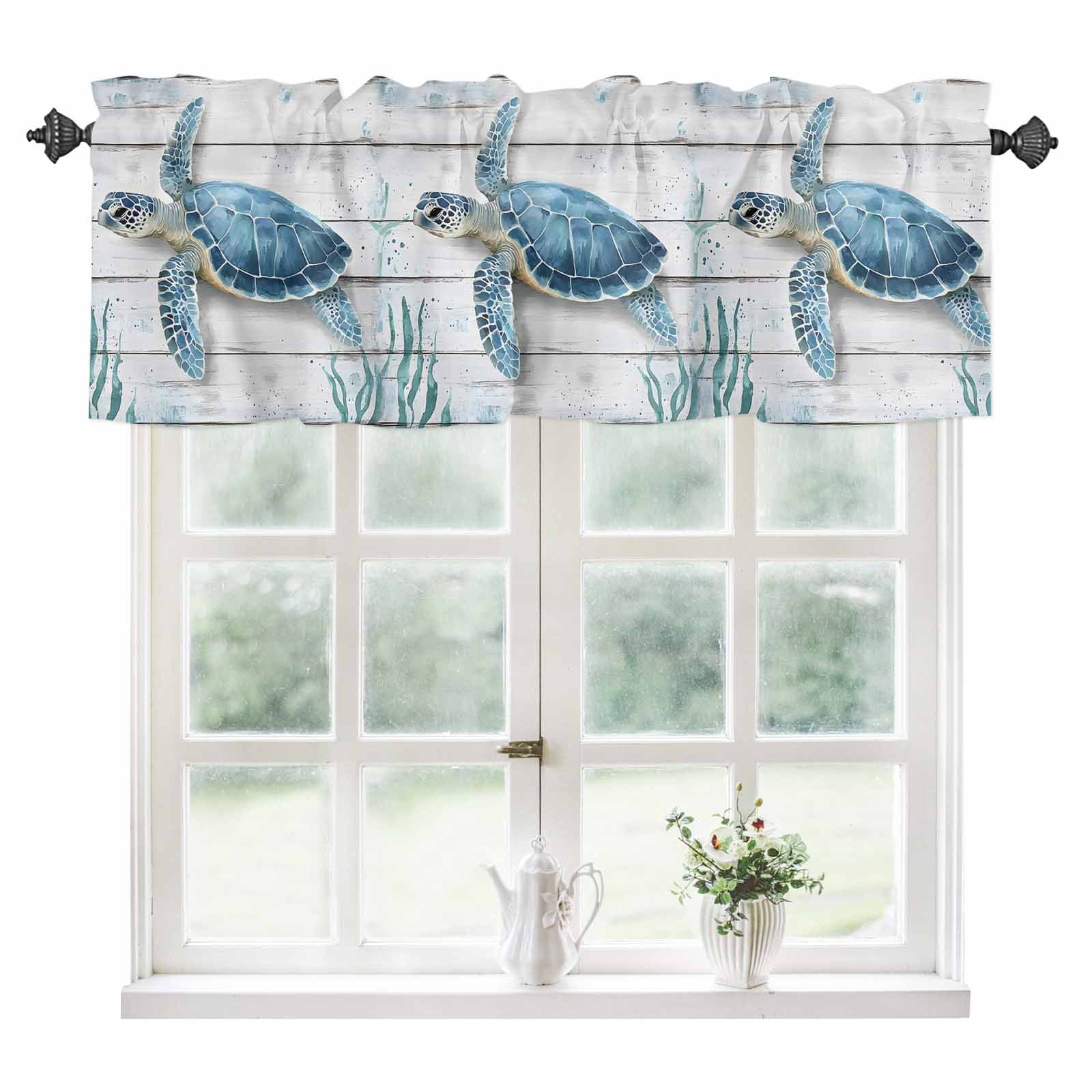 Ocean Sea Turtle Blue Kitchen Valances for Windows 60x18 Inch Kitchen ...