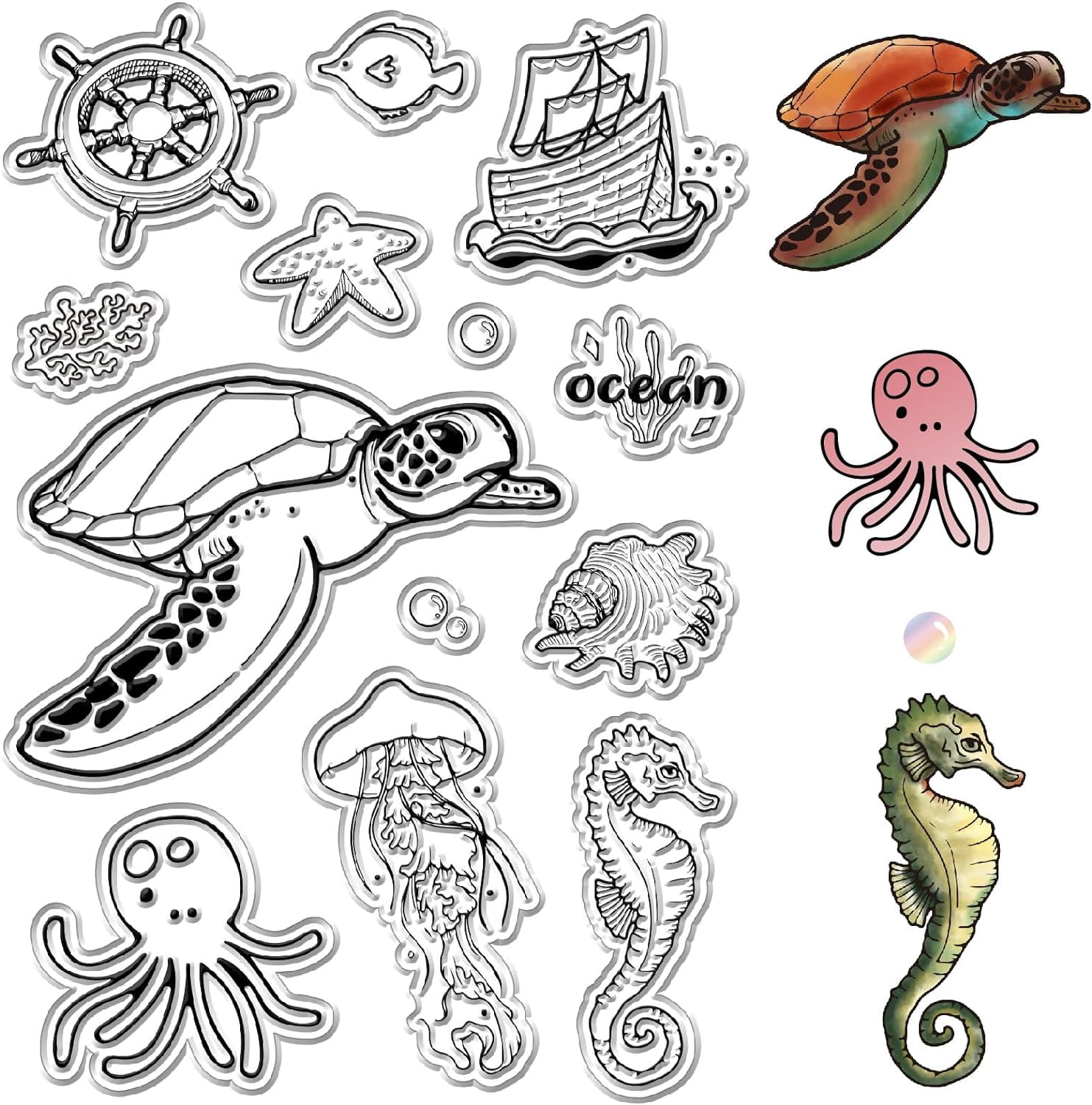 Ocean Sea Turtle Clear Stamps Marine Organism Animals Jellyfish ...