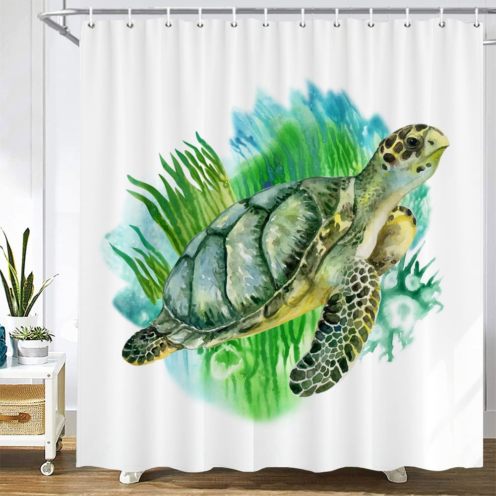 Ocean Sea Turtle Fish Octopus Waterproof Shower Curtains Bathroom Bath ...