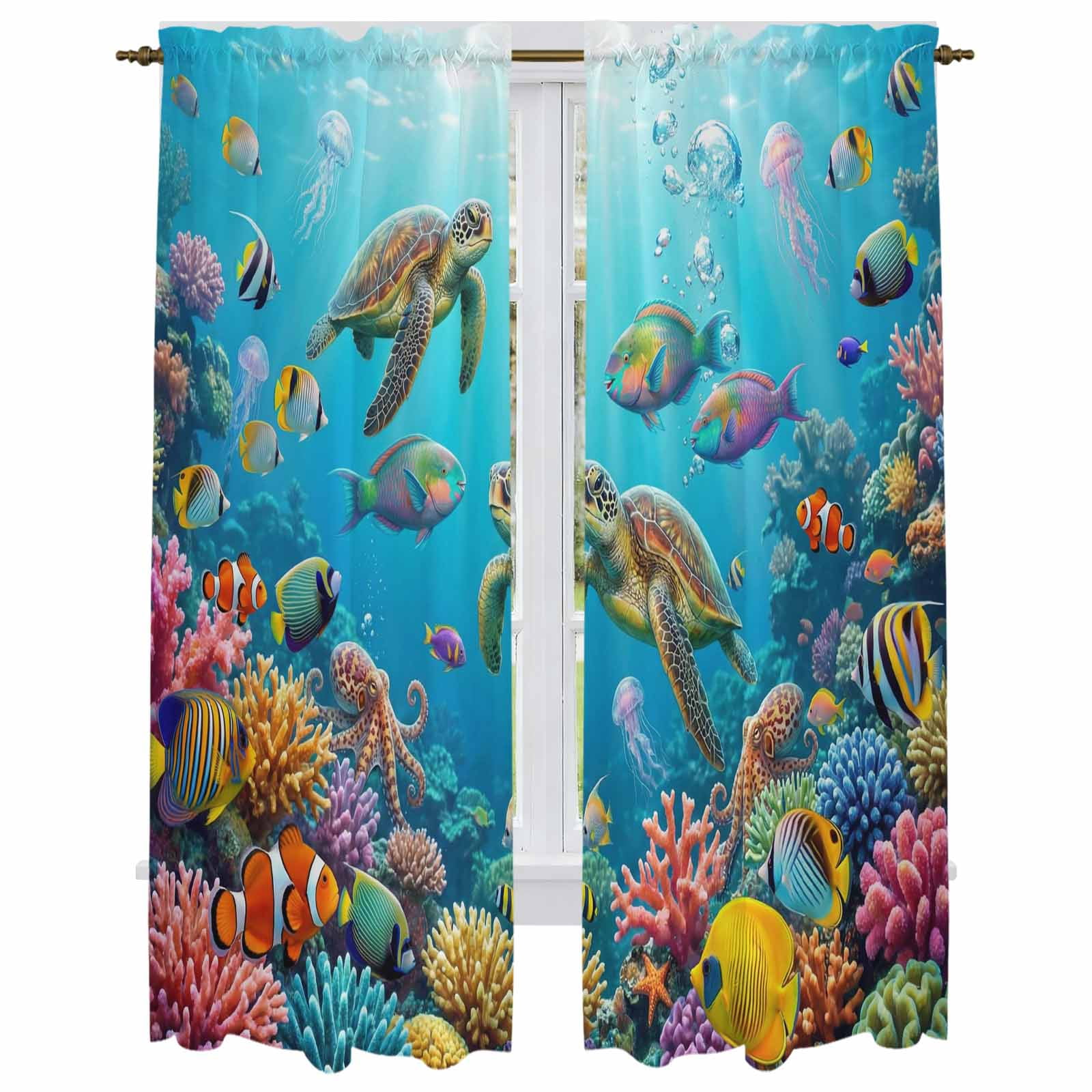 Ocean Sea Turtle Kitchen Curtain for Berdoom Living Room Cafe 72 Inch ...