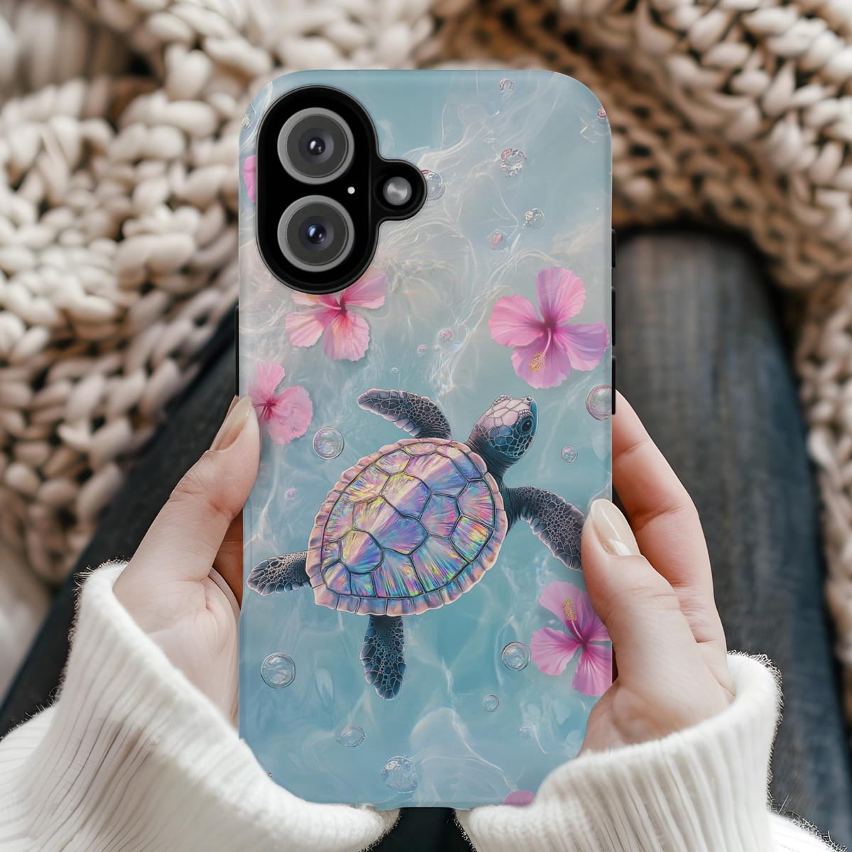 Ocean Sea Turtle Phone Case with an Aesthetic Pink Flower Beach Summer ...