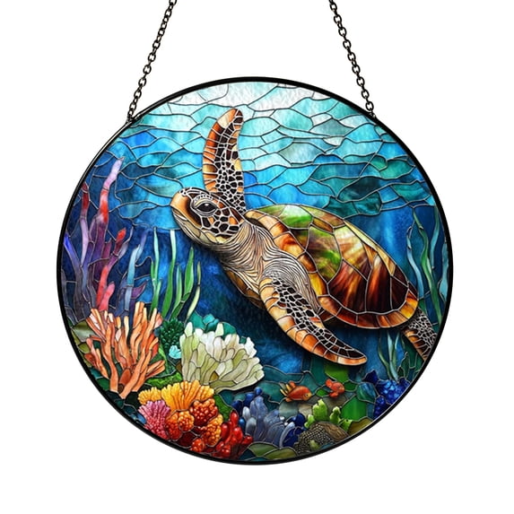 Ocean Sea Turtle Stained Glass Style Window Suncatcher, Marine Animal ...