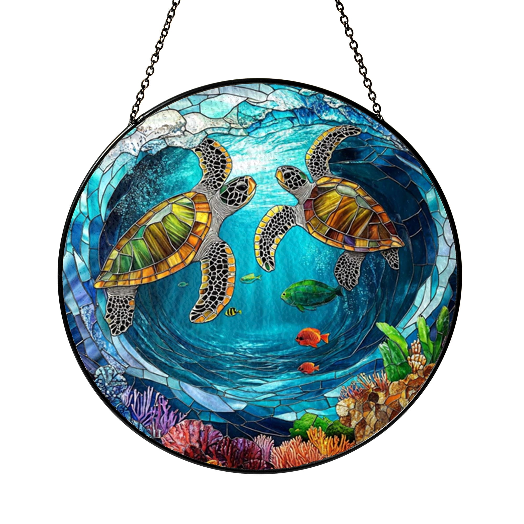 Ocean Sea Turtle Stained Glass Suncatcher, Fantasy Underwater Window ...