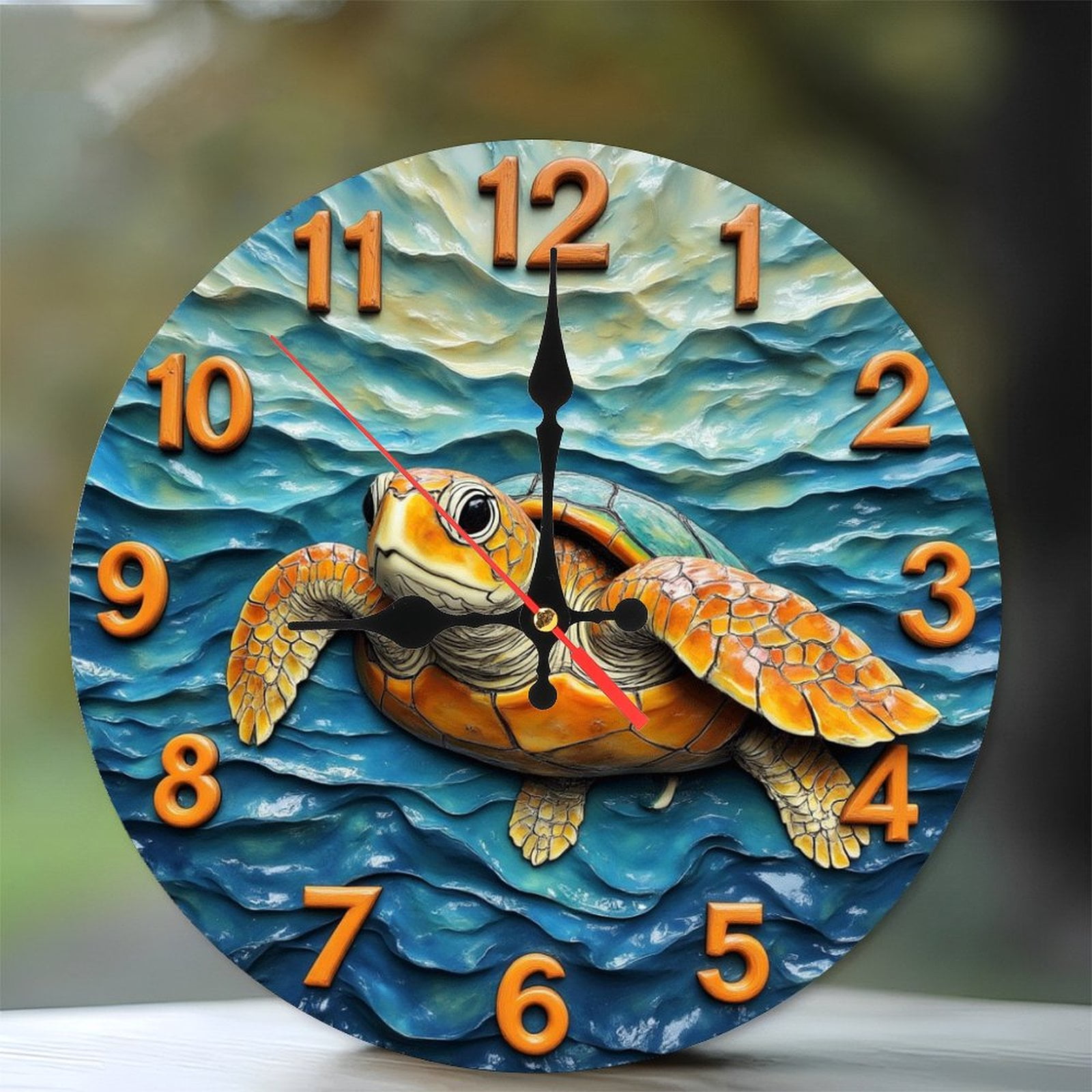 Ocean Sea Turtle Wall Clock Resin Art Decor 10-Inch Silent Wooden Wall ...