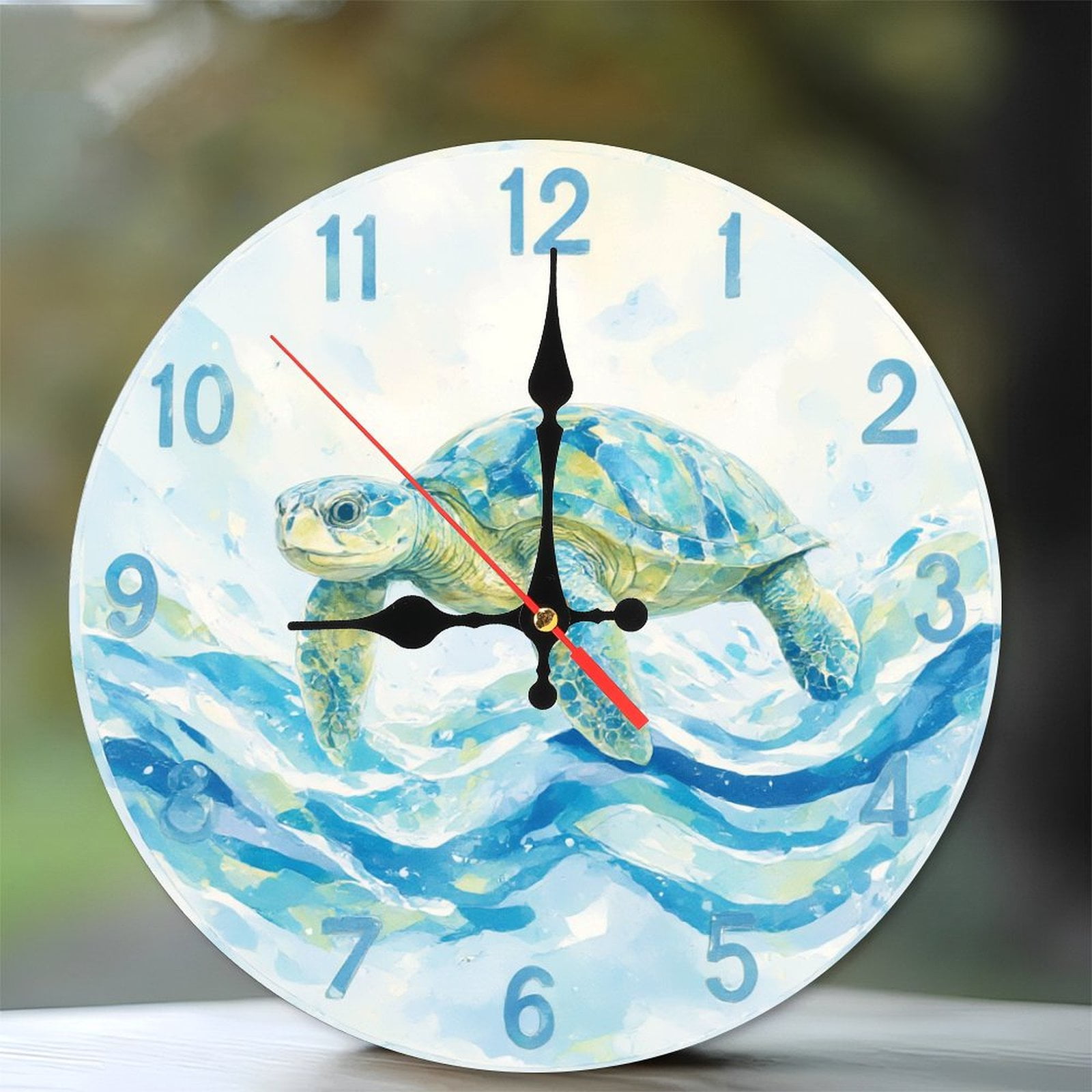 Ocean Sea Turtle Watercolor Wall Clock Home Decor 10-Inch Silent Wooden ...