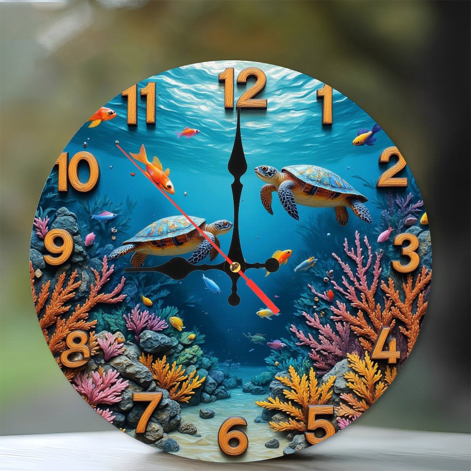 Ocean Sea Turtles Coral Reef Wall Clock 10-Inch Silent Wooden Wall ...