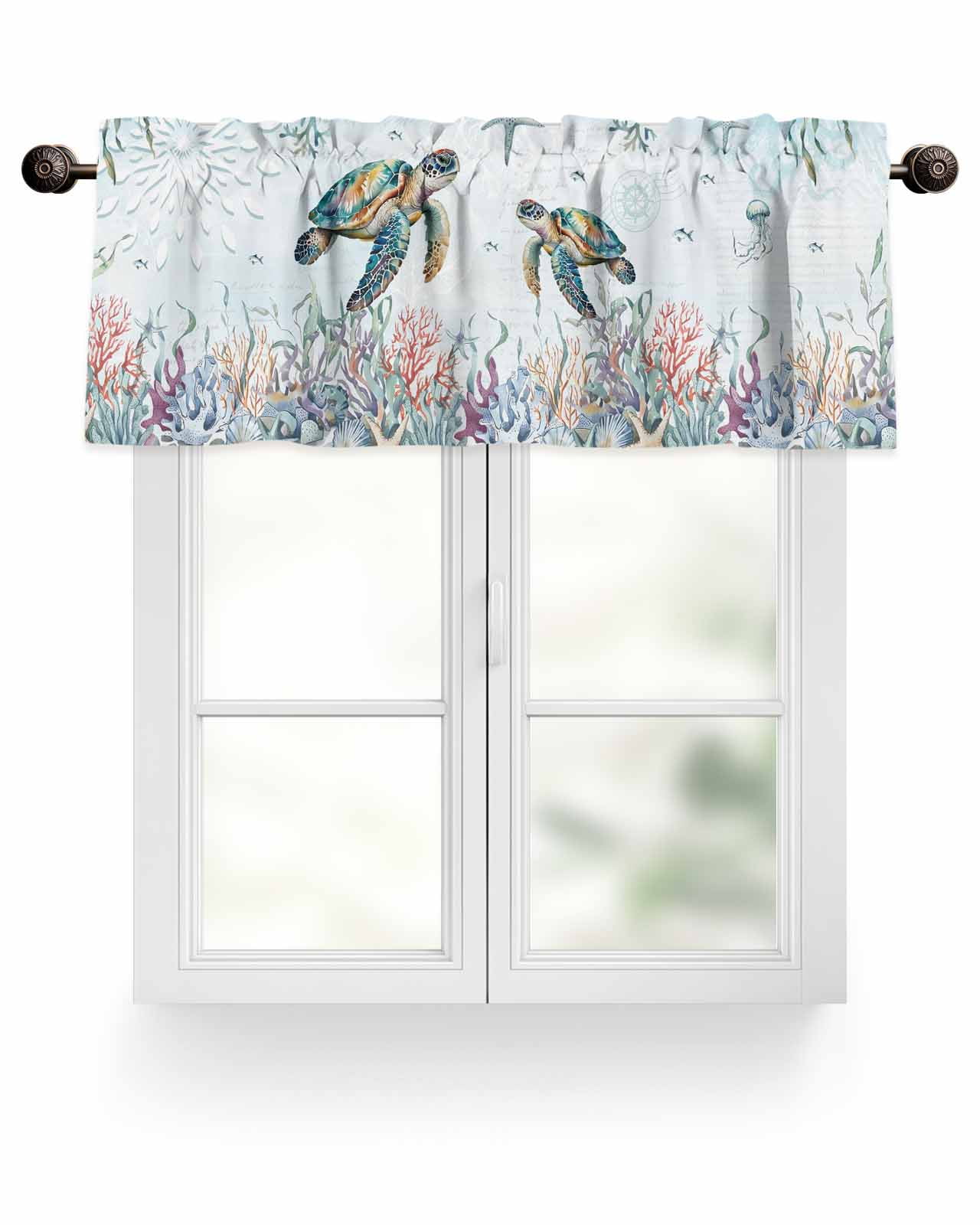 Ocean Sea Valances for Windows Turtle Coral Seagrass Marine Life ...