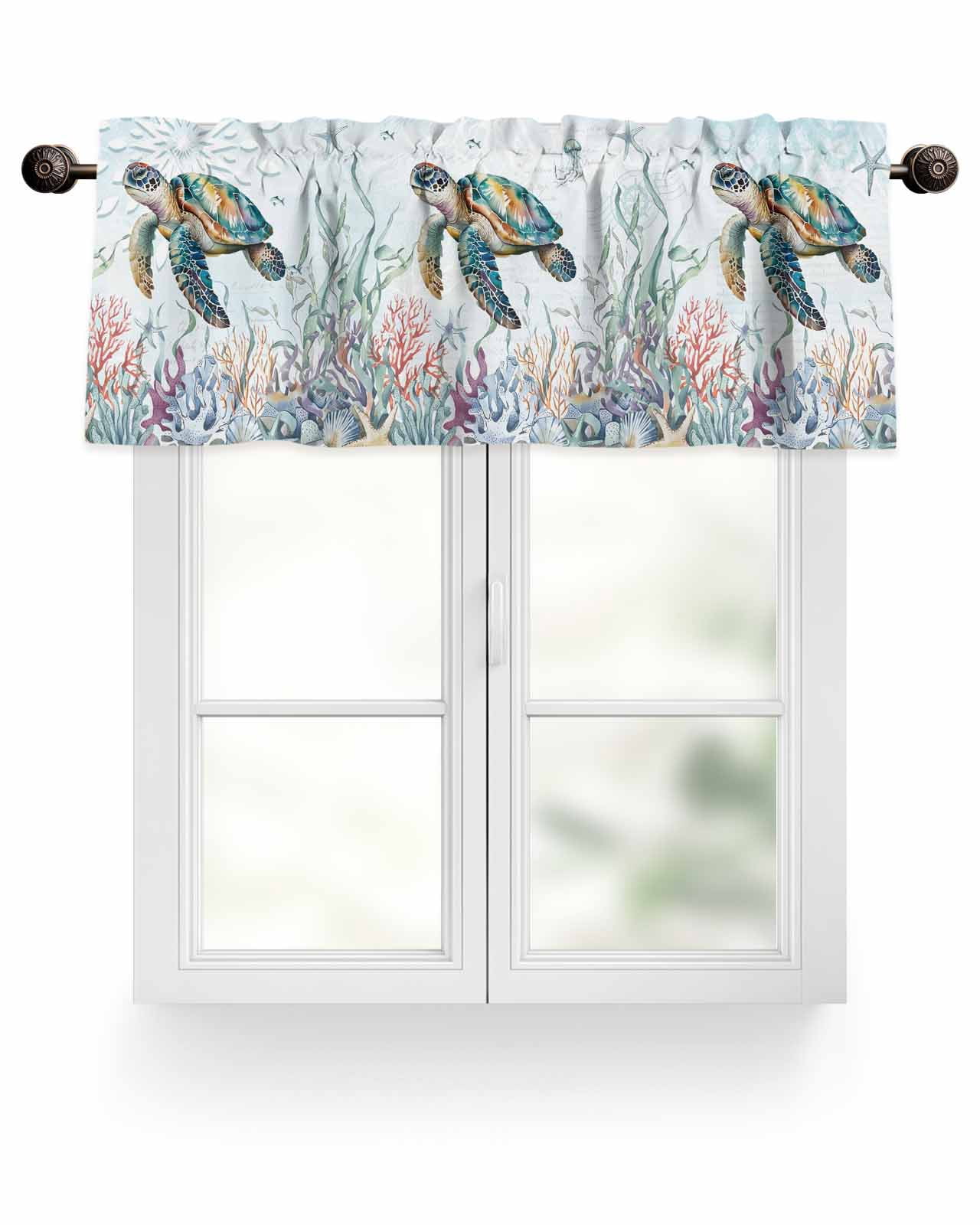 Ocean Sea Valances for Windows Turtle Coral Seagrass Nautical Coastal ...