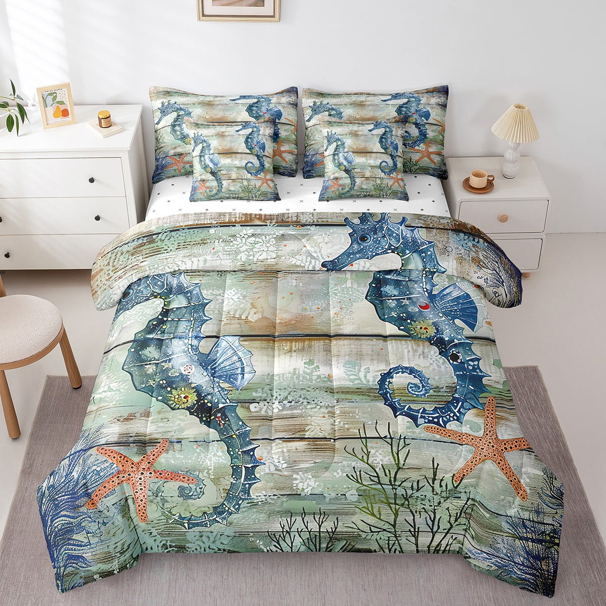 Ocean Seahorse Comforter Set 7 Piece Bed in a Bag Twin,Under Sea ...