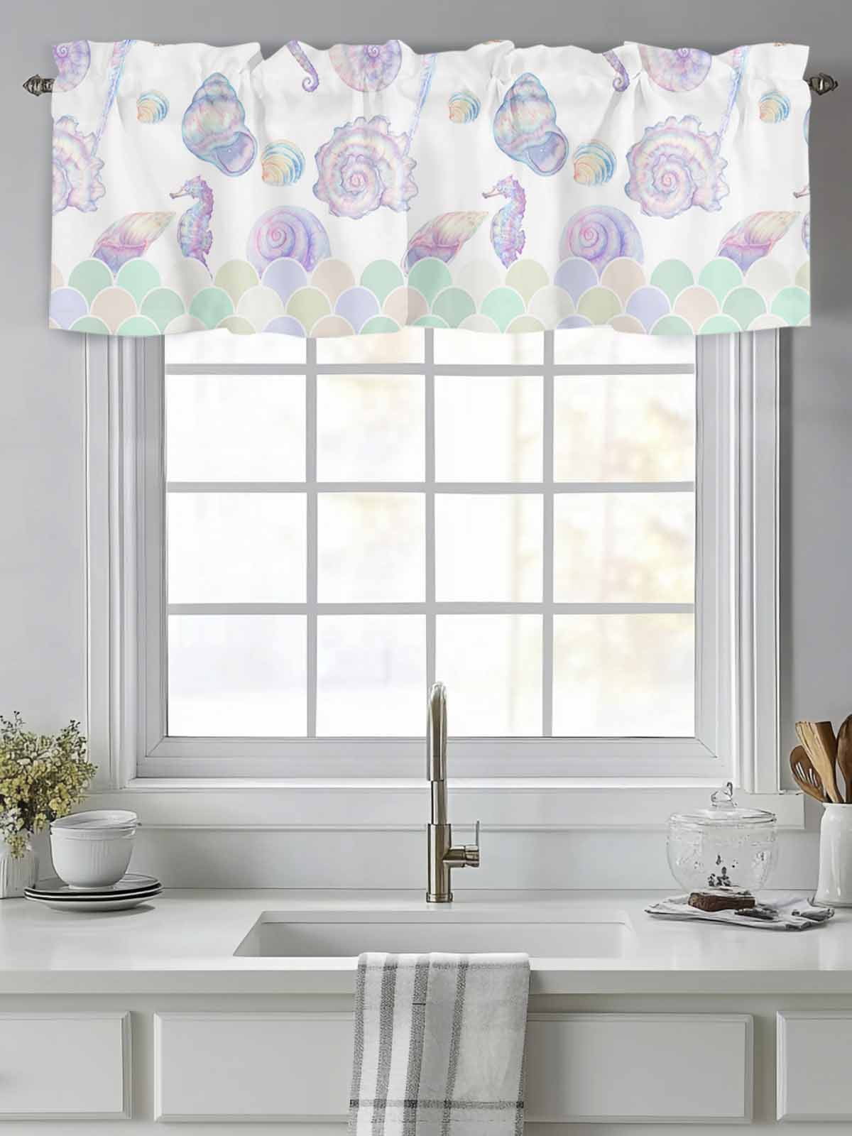 Ocean Seahorse Conch Shell Valances for Windows,Kitchen Valance Rod ...