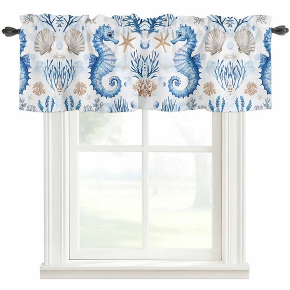 Ocean Seahorse Valances for Windows Starfish Shell Seaweed Watercolor ...