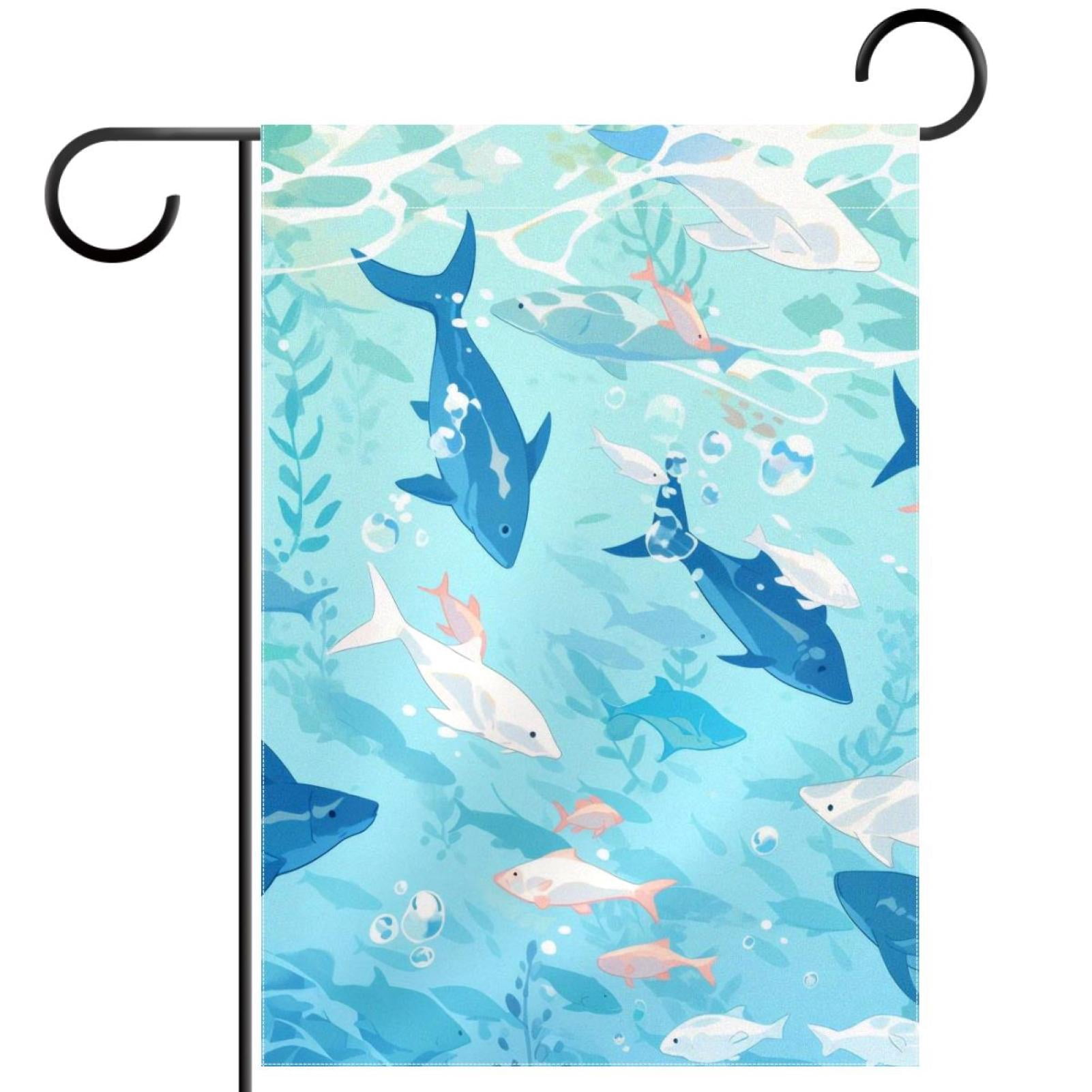 Ocean Sealife Whale Dolphin Fish Shark Pattern Double Sided Garden Flag ...