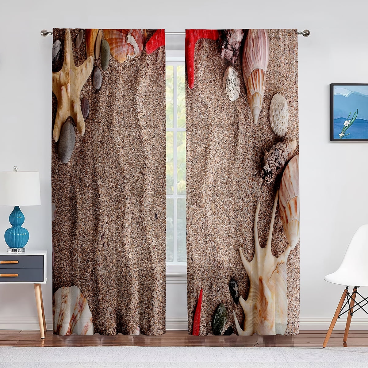 Ocean Seascape Beach Summer Holiday Theme Tulle Curtains for Living ...