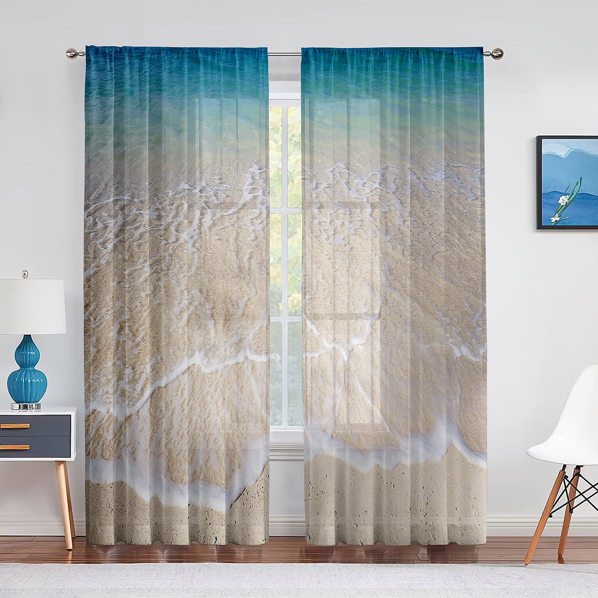 Ocean Seascape Beach Summer Holiday Theme Tulle Curtains for Living ...