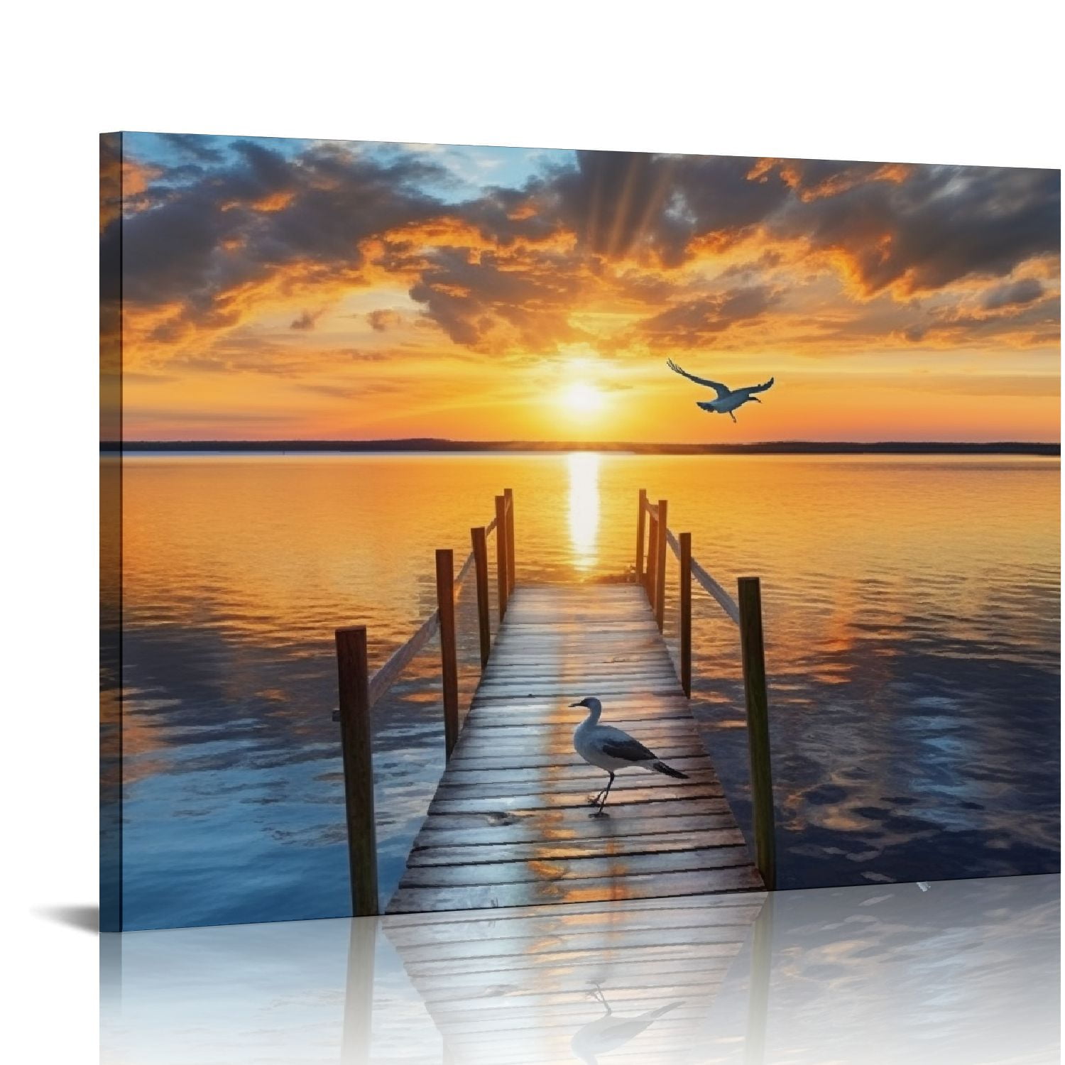 Ocean Seascape Wall Canvas Art: Sunset Sea Scenic Picture Print Dock ...