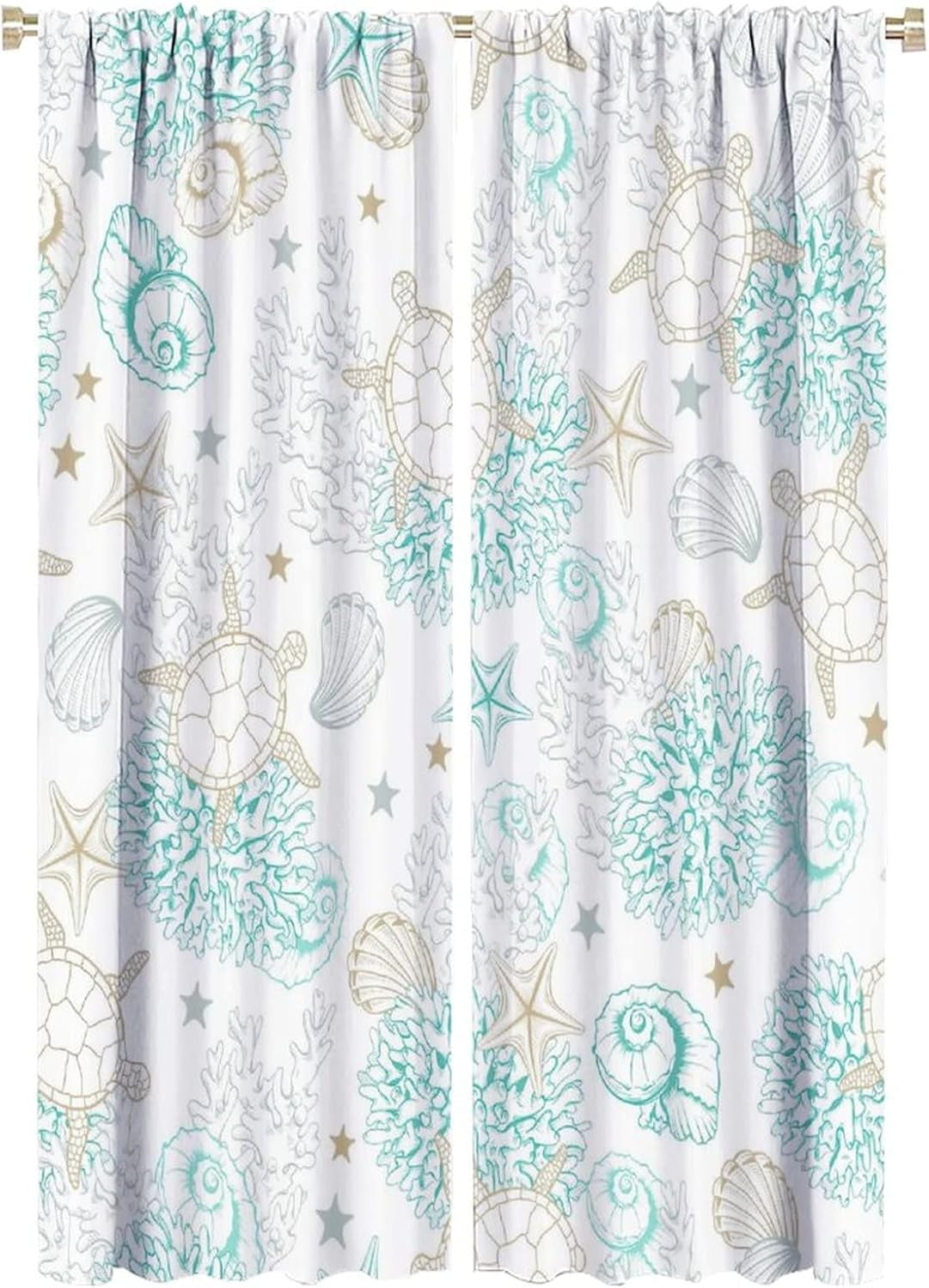Ocean Seashell Blackout Windows Curtains, Ocean Sea Turtle Coral Shell ...