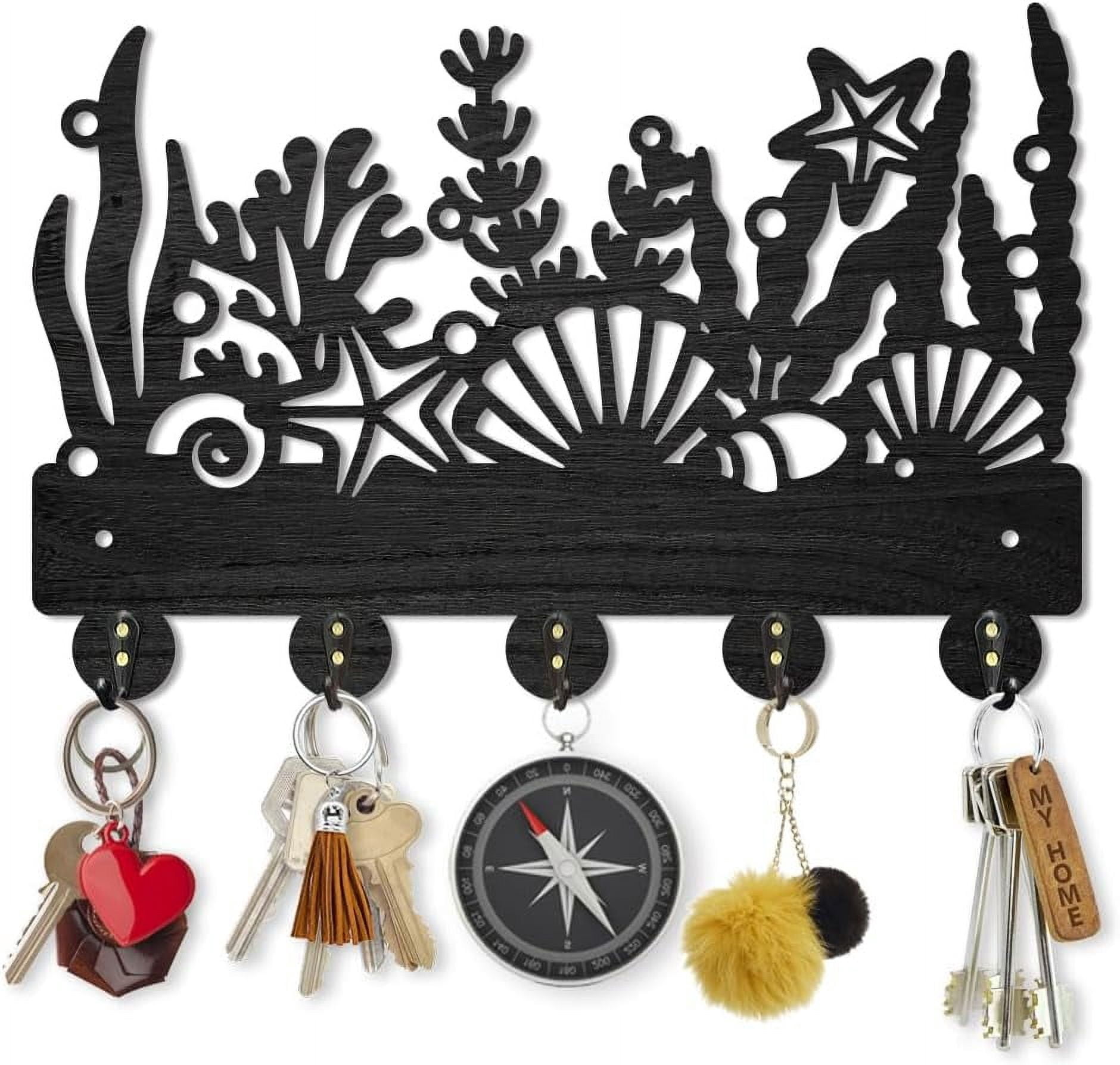 Ocean Seaweed Shell Coat Rack Wall Mount Sea Coral Starfish Wood Key ...