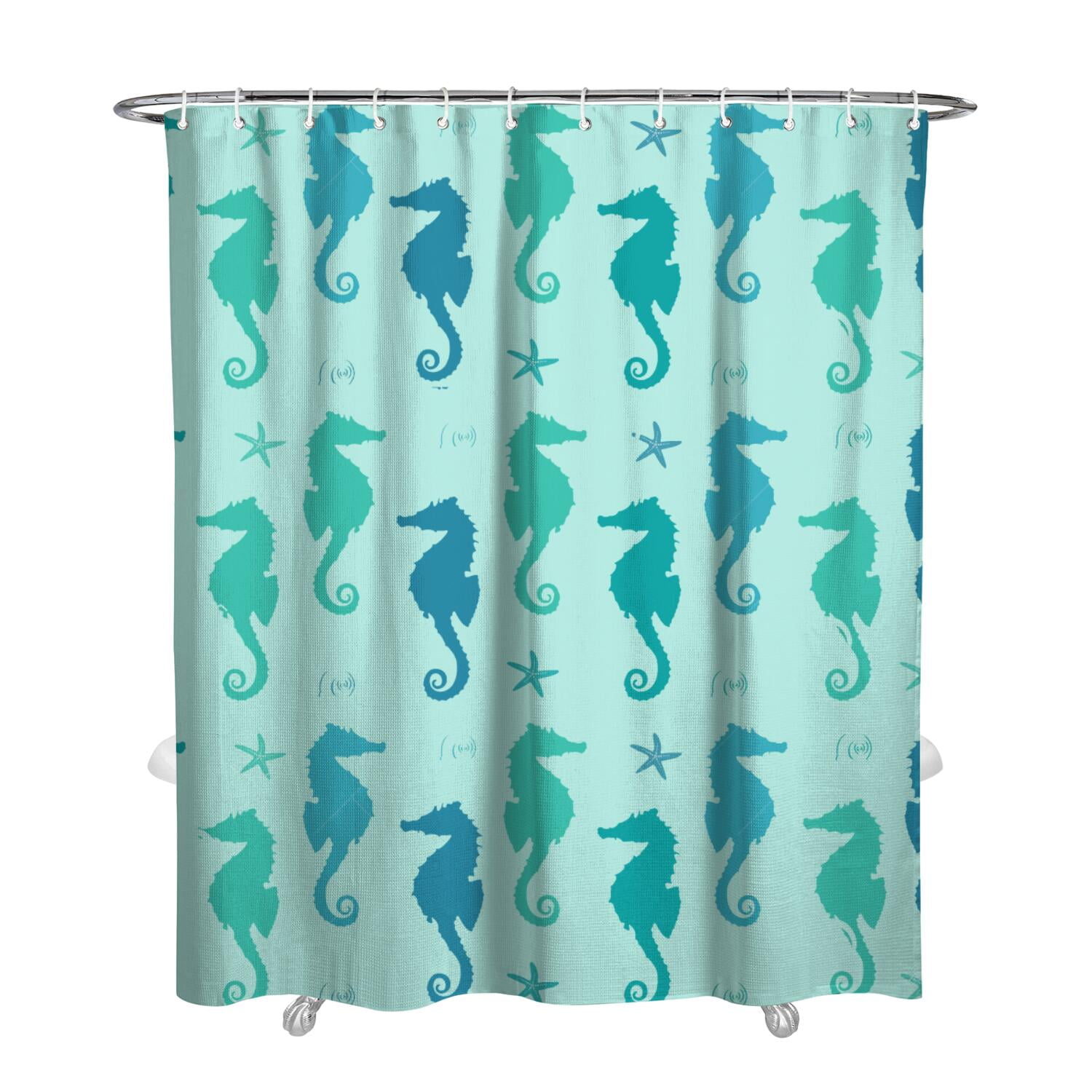 Ocean Series Shower Curtain - Reusable Sea Horse & Coral Reef Print ...