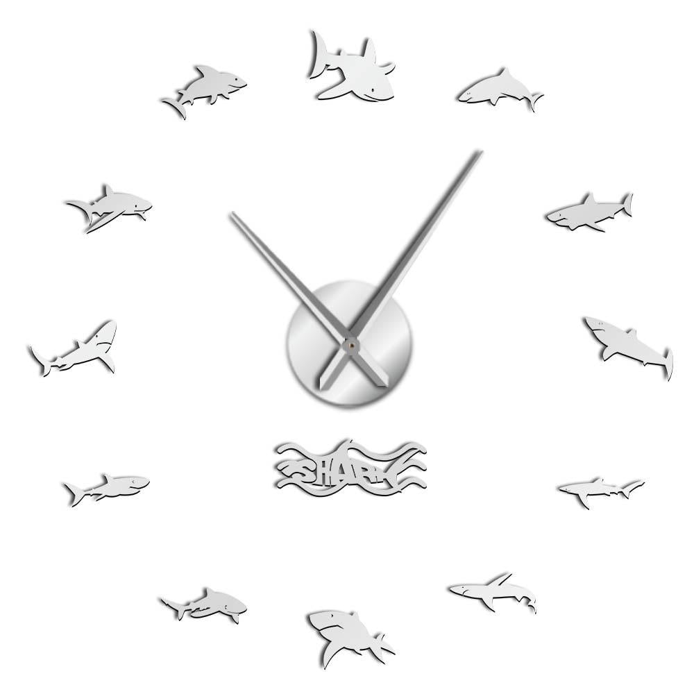 Ocean Shark Design Modern Size Adjustable DIY Wall Clock Sea Marine ...