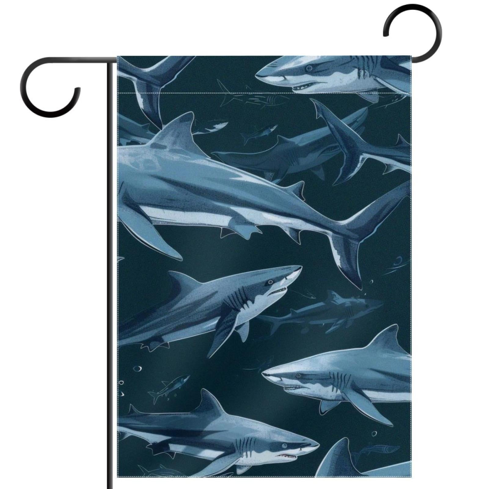 Ocean Shark Navy Blue Pattern Welcome Garden Flags, 12 x 18 Inch Double ...
