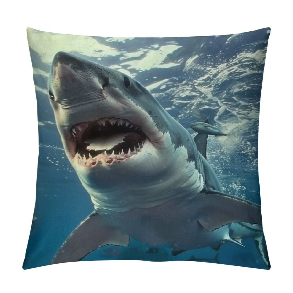 Ocean Shark Pillow Cover Single Pack,Realistic Sea Underwater Animals Reversible Throw Pillow ...