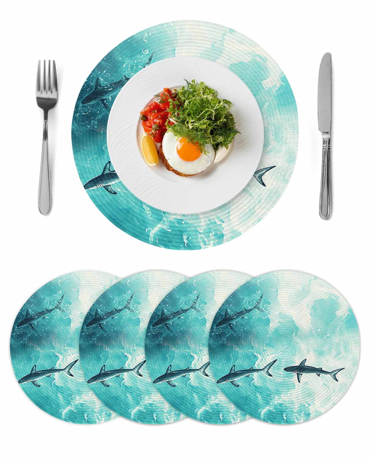 Ocean Shark Round Placemats Set of 4 for Dinning Tables,Heat-proof ...
