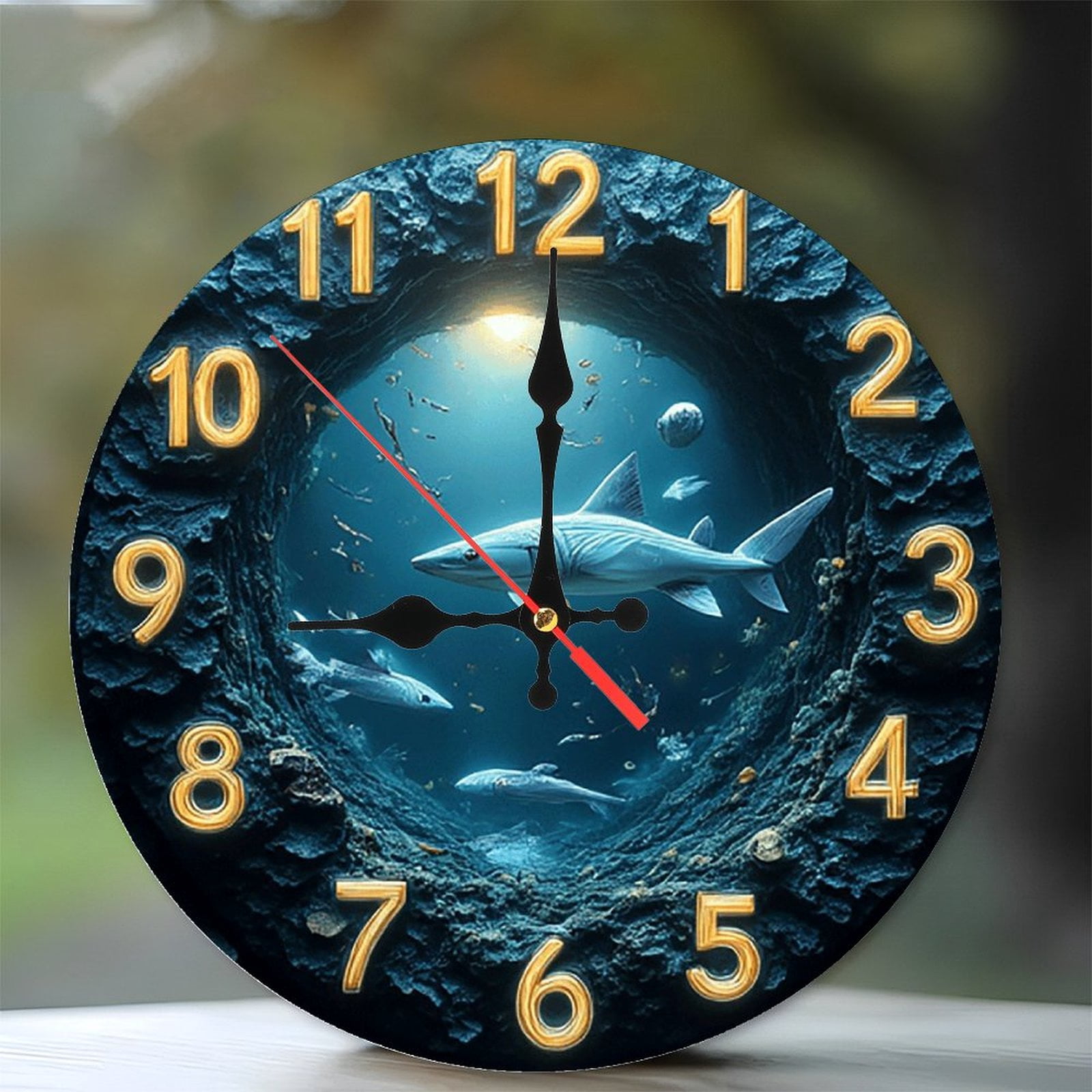 Ocean Shark Wall Clock Unique Decor 10-Inch Silent Wooden Wall Clock ...