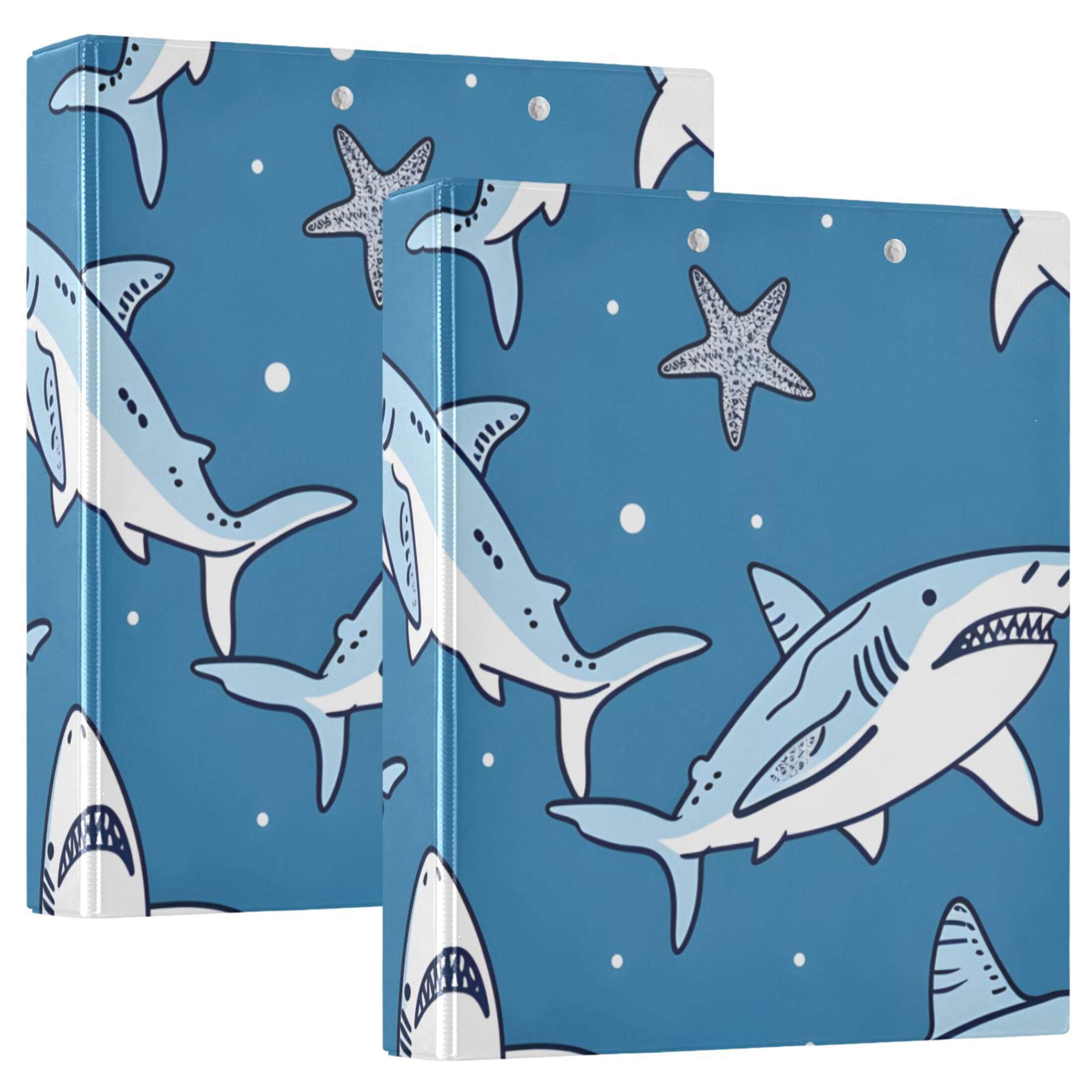 Ocean Sharks and Sea Stars Hardcover 3 Ring Binder 1.5 inch Round Rings ...