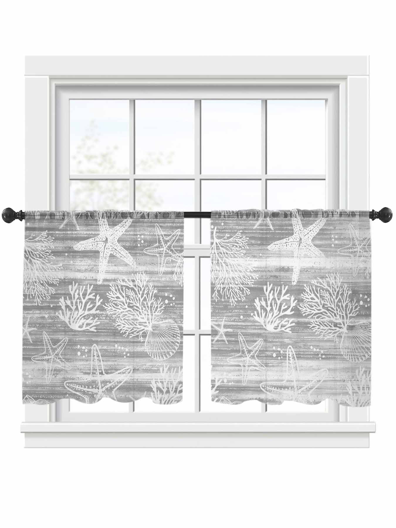 Ocean Sheer Curtains 54 Inch Long 2 Panels, Summer Beach Sea Star Coral ...