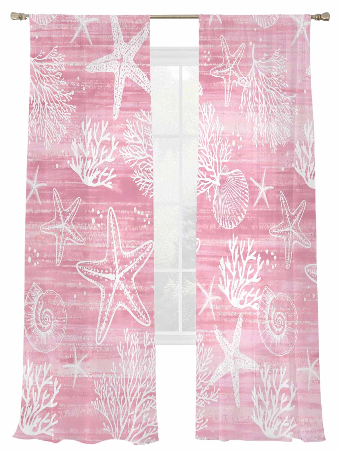 Ocean Sheer Curtains 84 Inch Long 2 Panels, Summer Beach Sea Star Coral ...
