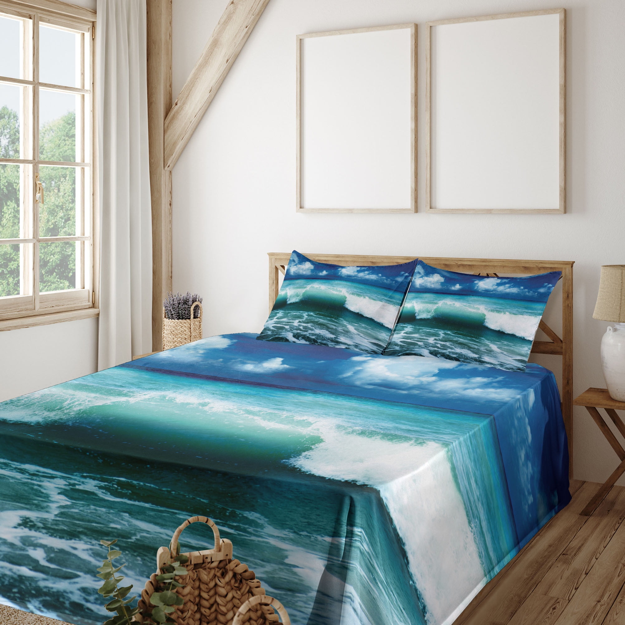 Ambesonne Ocean Fitted & Top Sheet Set with Shams, Caribbean Seascape ...