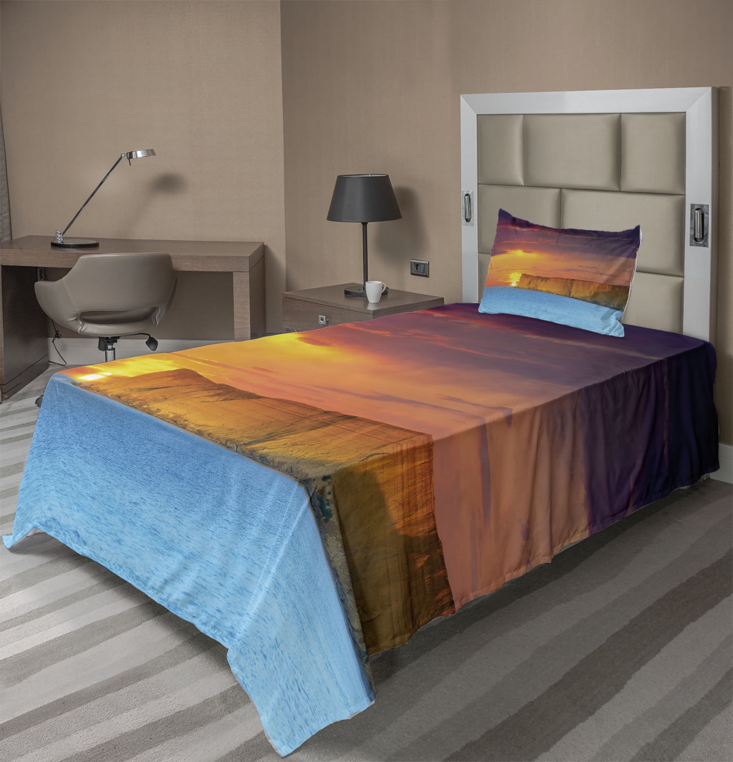 Ocean Sheet Set, Dramatic Sea Summer Sunset Huge Cliff Vibrant Colors ...