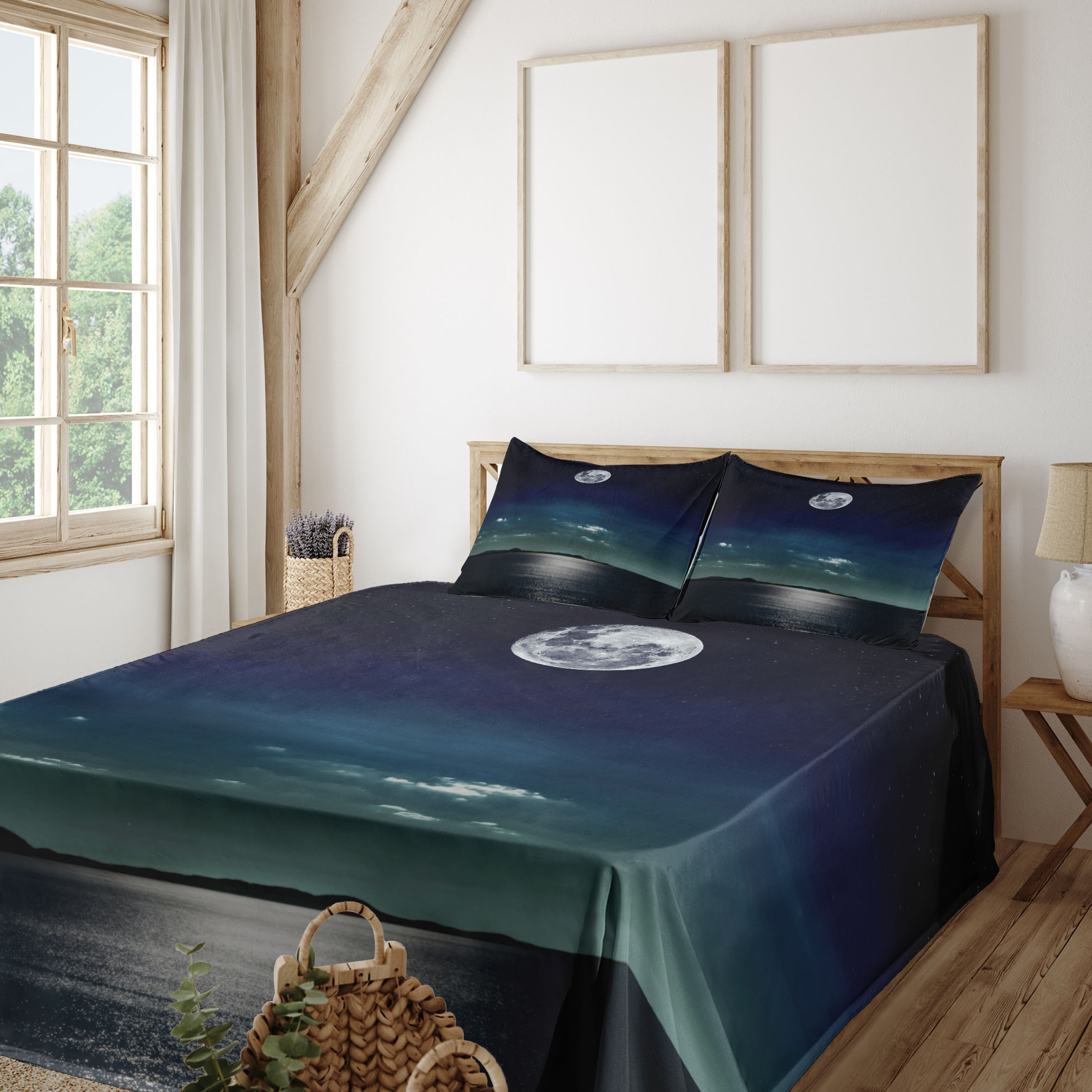 Ocean Sheet Set, Full Moon Reflected in the Sea Moon Rays Surface ...