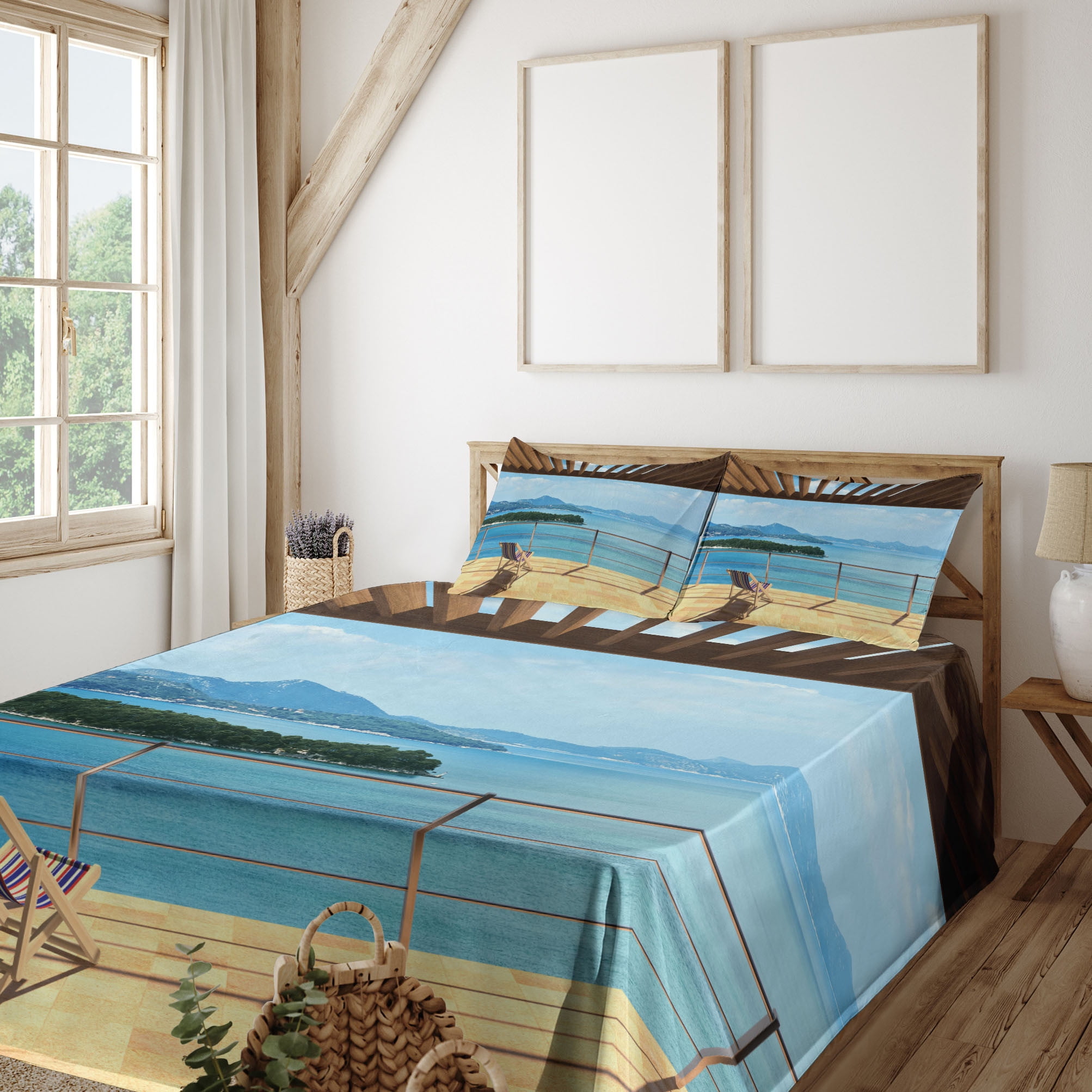 Ocean Sheet Set, Interior Balcony Panoramic Seascape Coastal Island ...
