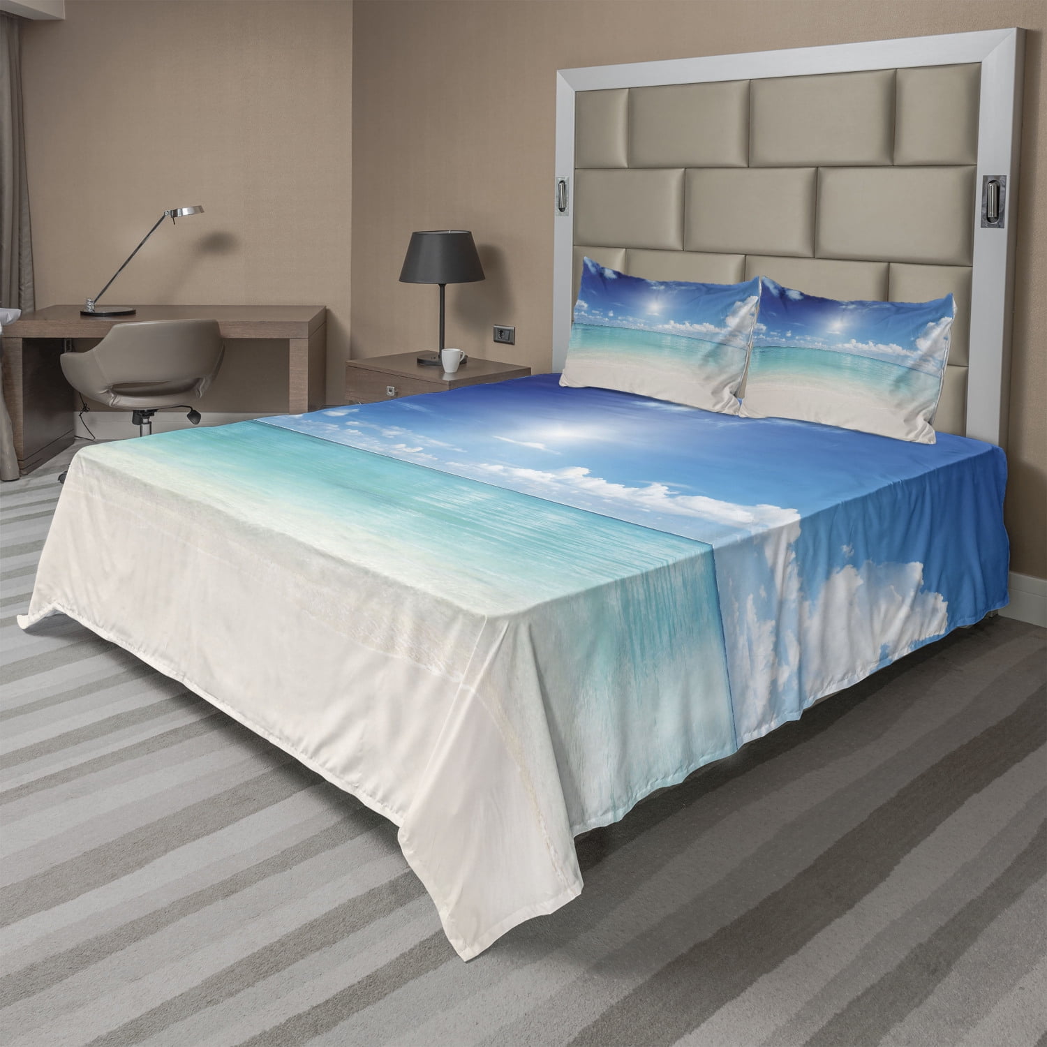 Ocean Sheet Set, Sky and Sea Landscape Sand Tropical Beach Clouds Sun ...