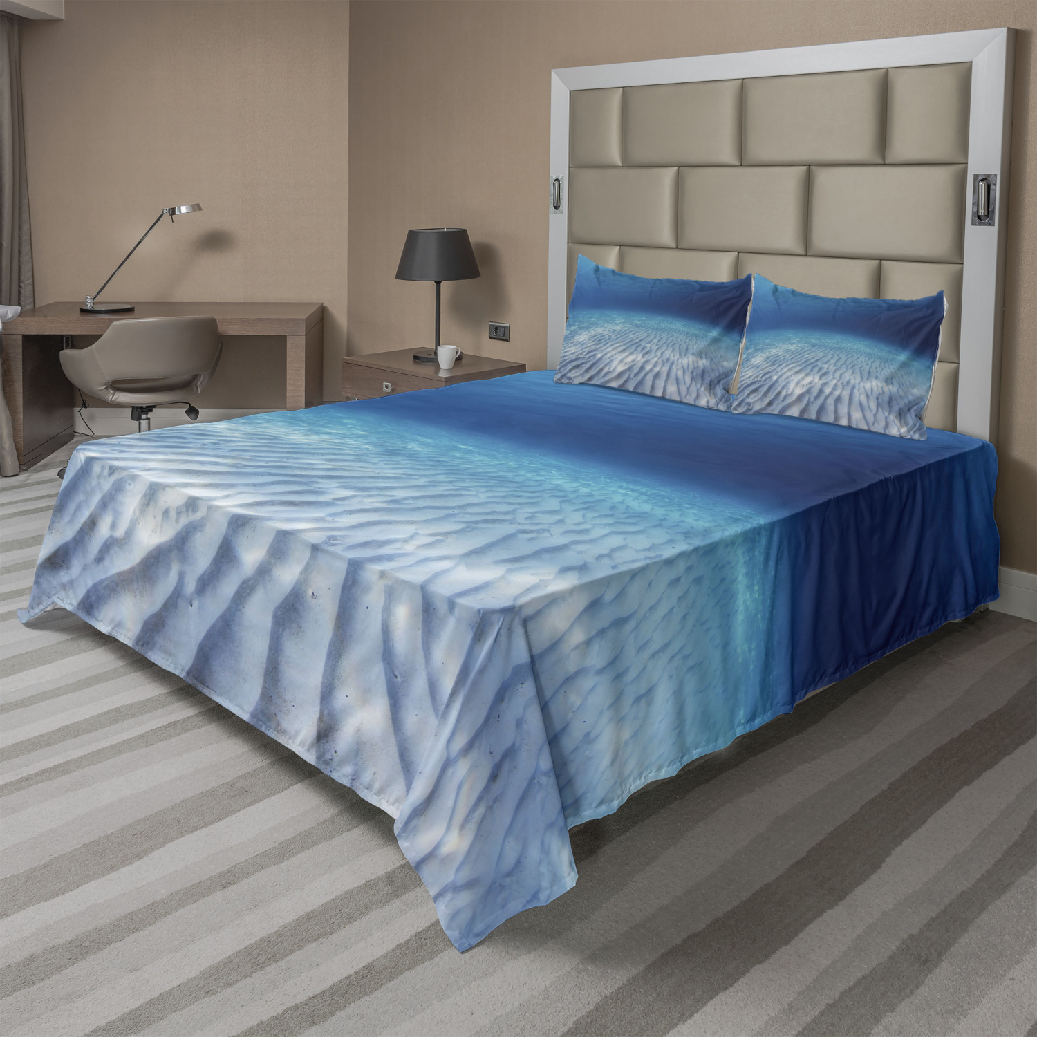Ambesonne Ocean Fitted & Top Sheet Set with Shams, Clear Water and ...